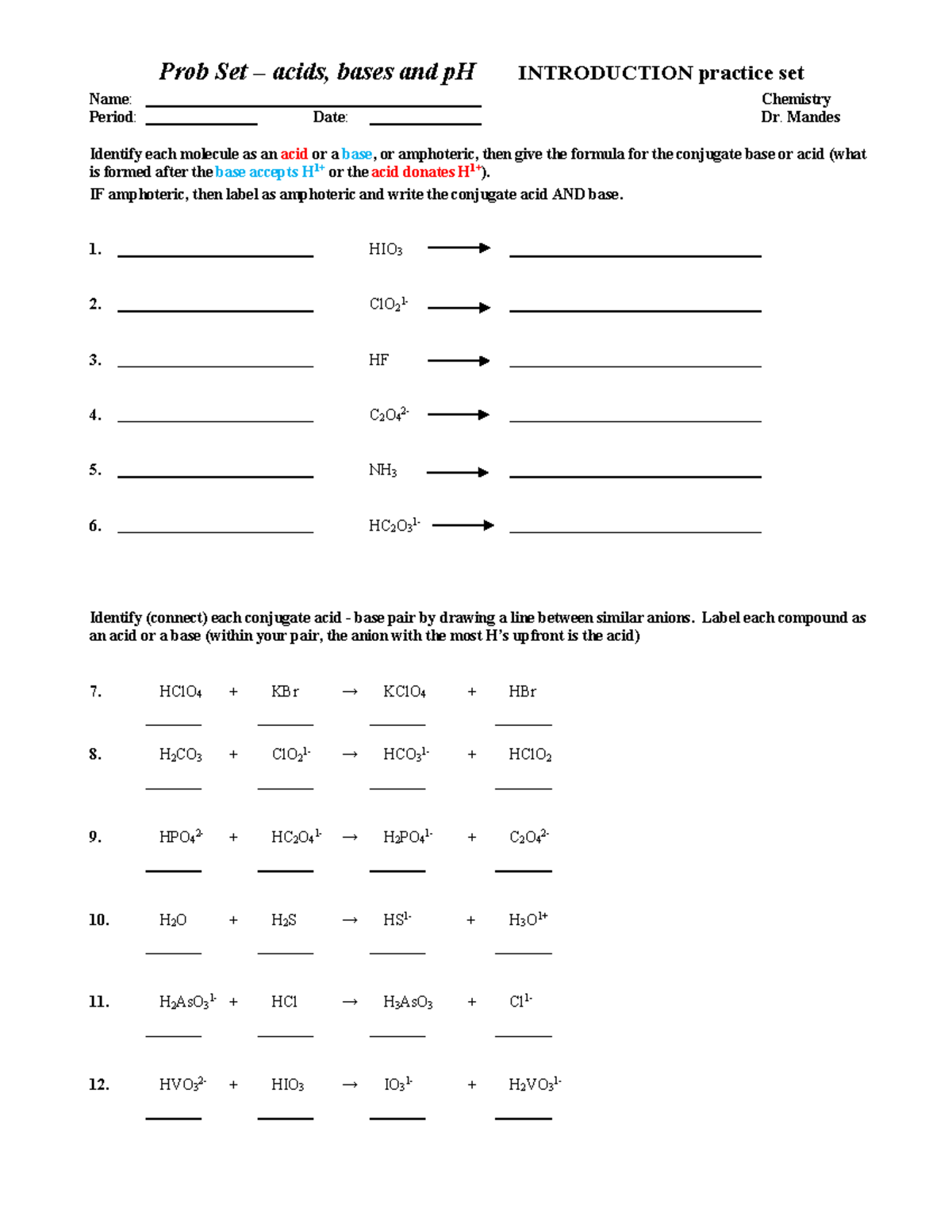 Ws+ +acids+and+bases+ +practice+problems+ + Introduction - Prob Set ...