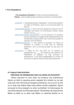 Komfil-4 - ANSWERS - I. Pre-Competency Pre-competency Checklist ...