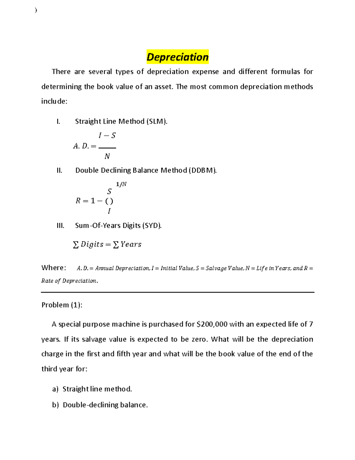 Depreciation - The most common depreciation methods include: I ...