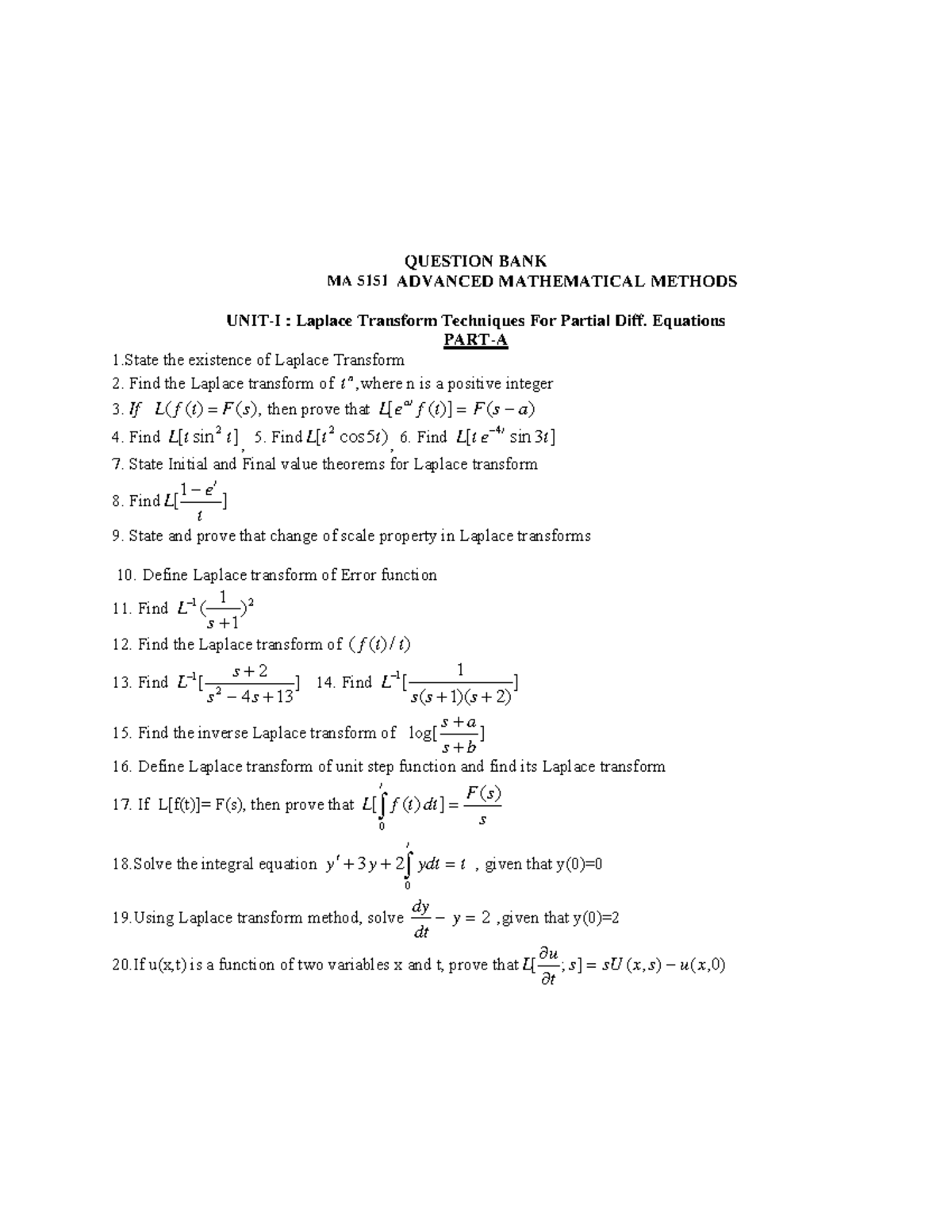 QB MA5151-Advanced-Mathematical-Methods - VALLIAMMAI ENGINEERING COLLEGE SRM Nagar, - Studocu