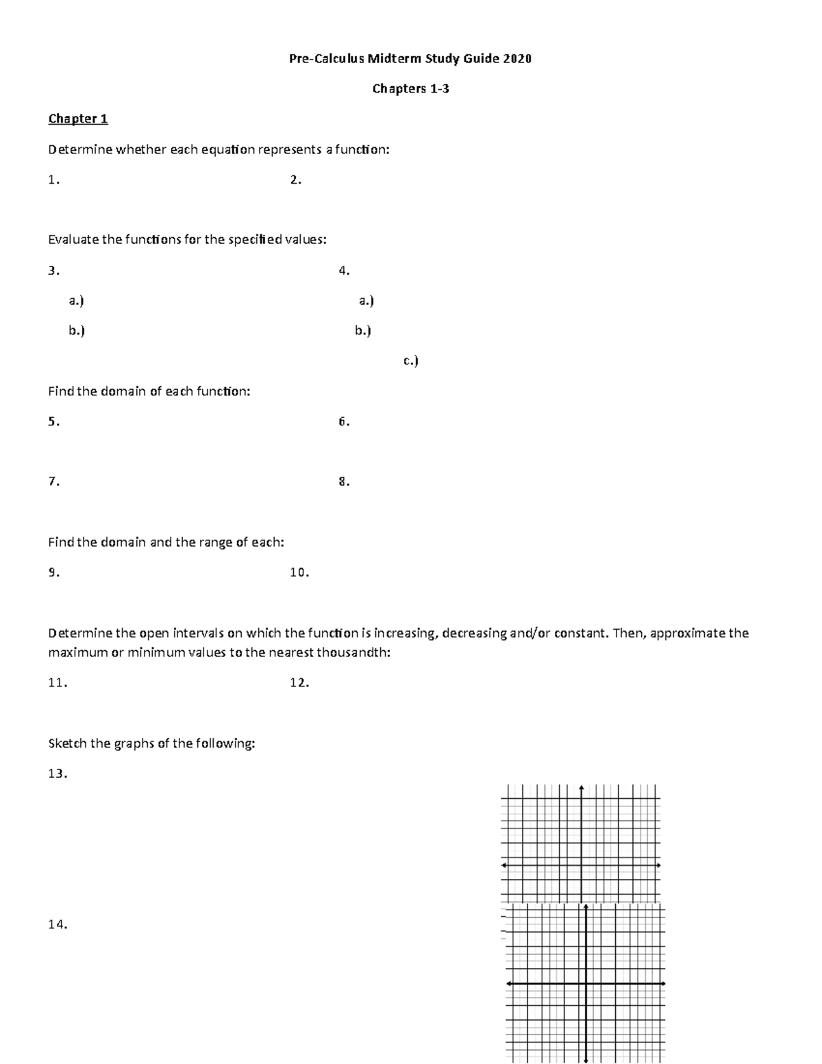 Midterm Exam Review 2020 - Pre-Calculus Midterm Study Guide 2020 ...