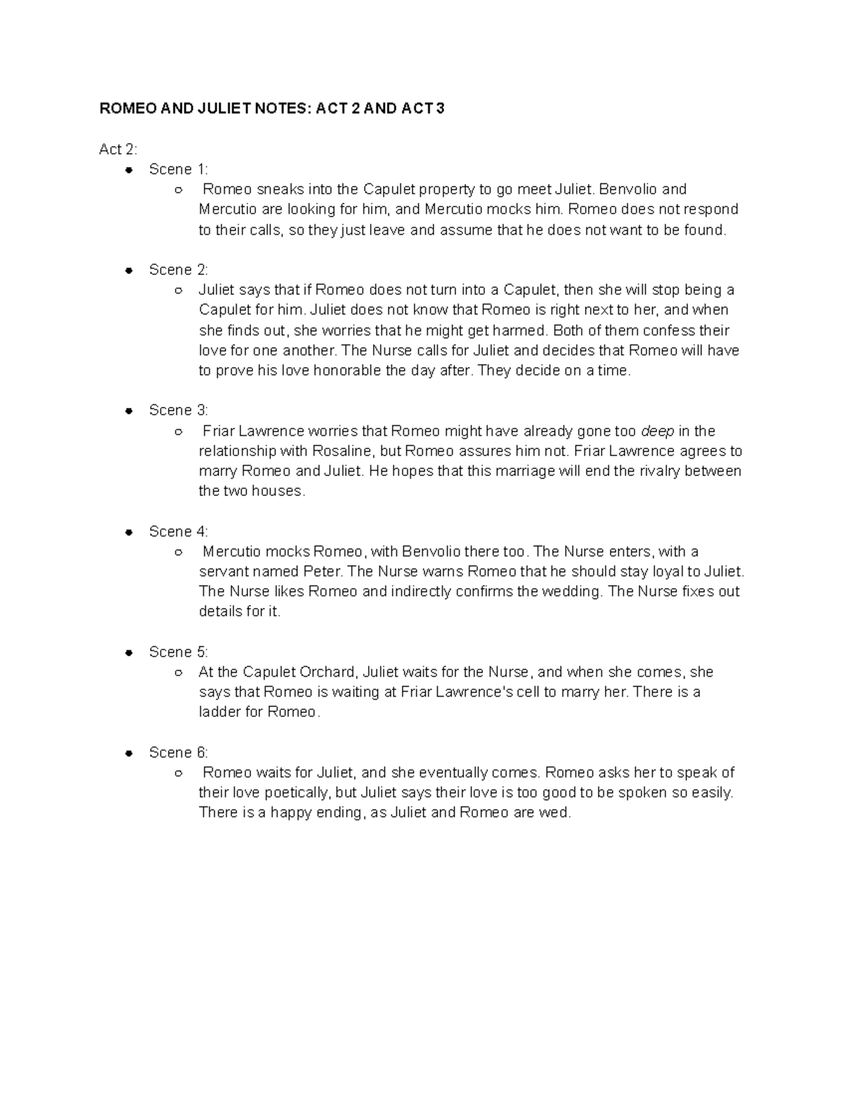 R AND J - N/A. - ROMEO AND JULIET NOTES: ACT 2 AND ACT 3 Act 2: Scene 1 ...