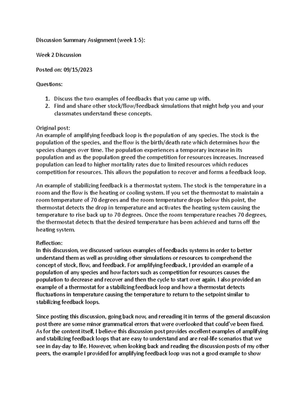 Discussion Summary Weeks 1-5 - Discussion Summary Assignment (week 1-5 ...