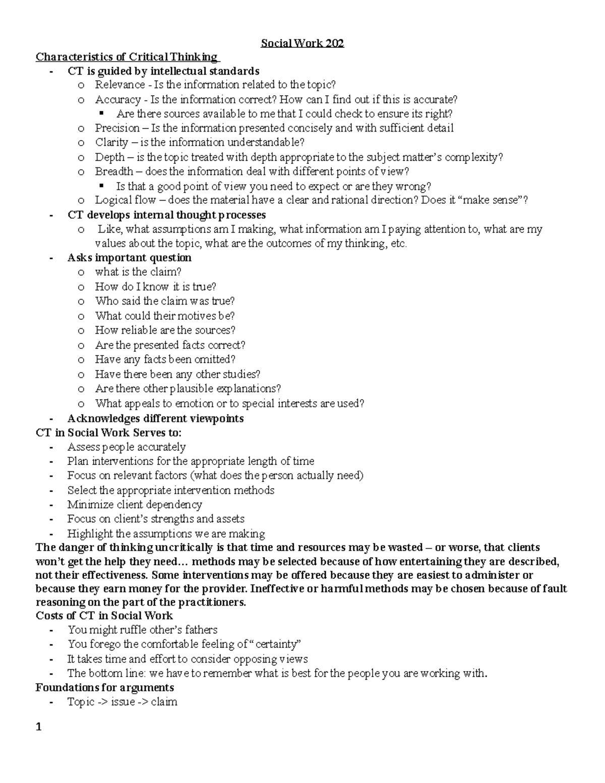 Social Work 202 - Lecture notes ALL - Social Work 202 Characteristics ...
