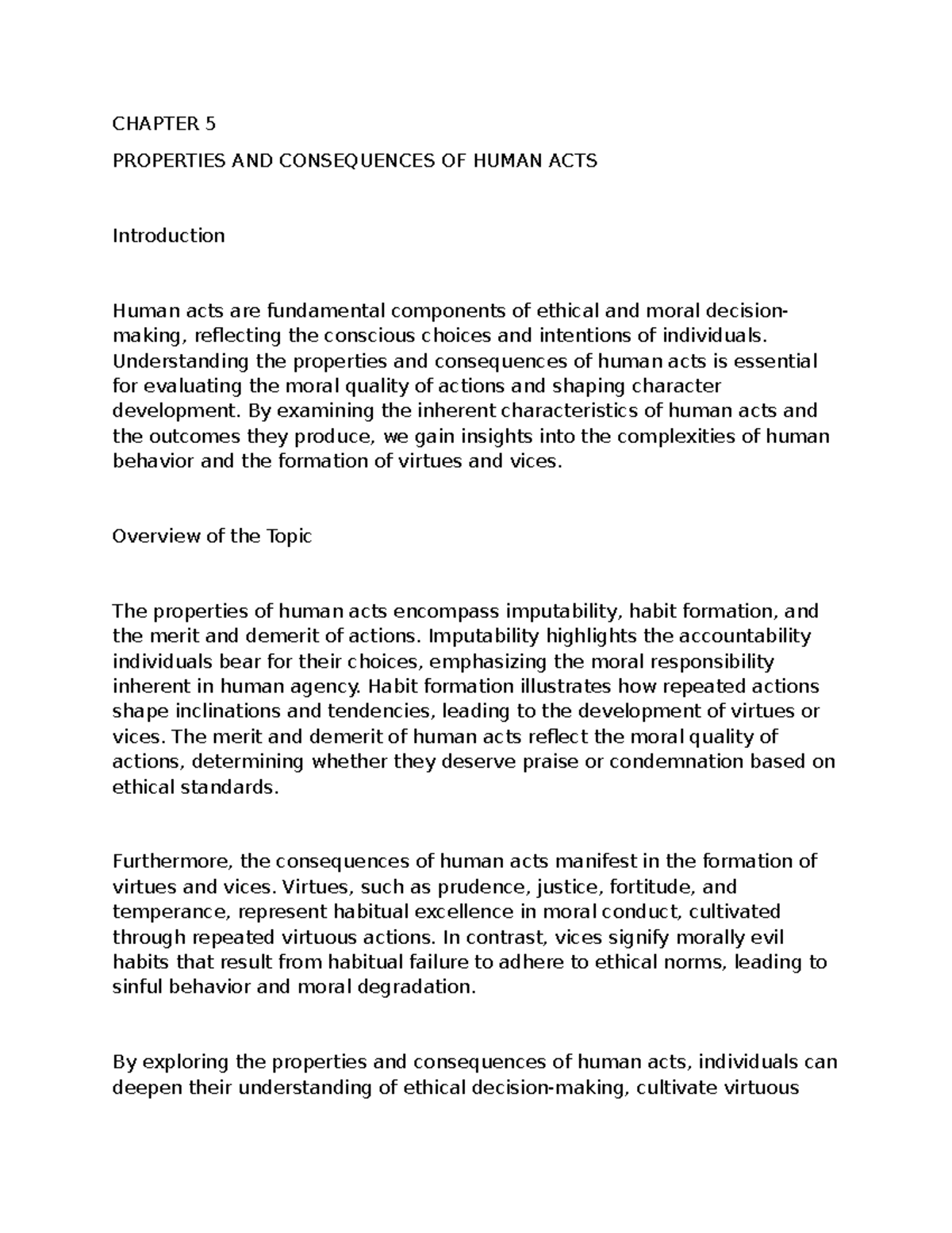 Properties and consequences of human acts - CHAPTER 5 PROPERTIES AND ...