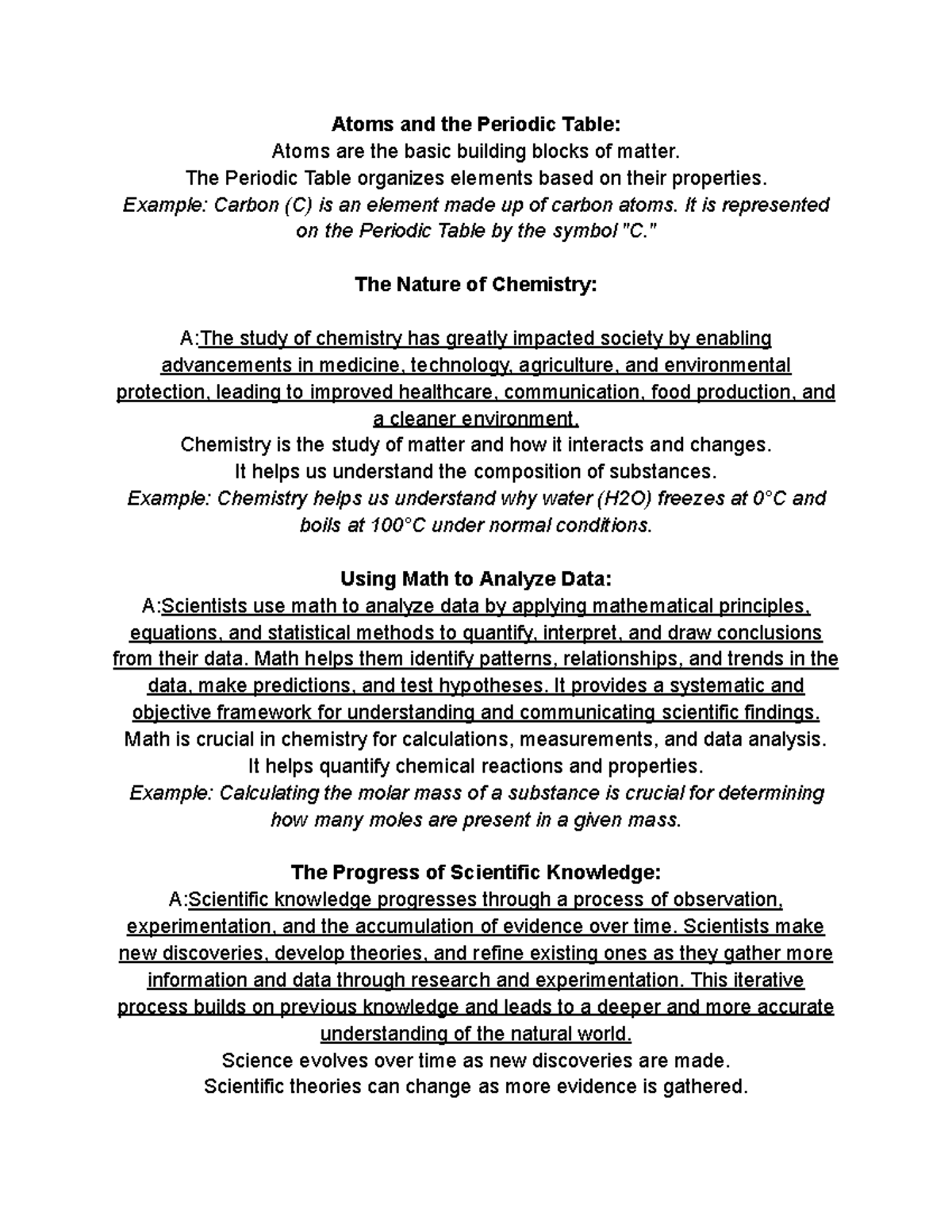 Chemistry - Atoms and the Periodic Table: Atoms are the basic building ...
