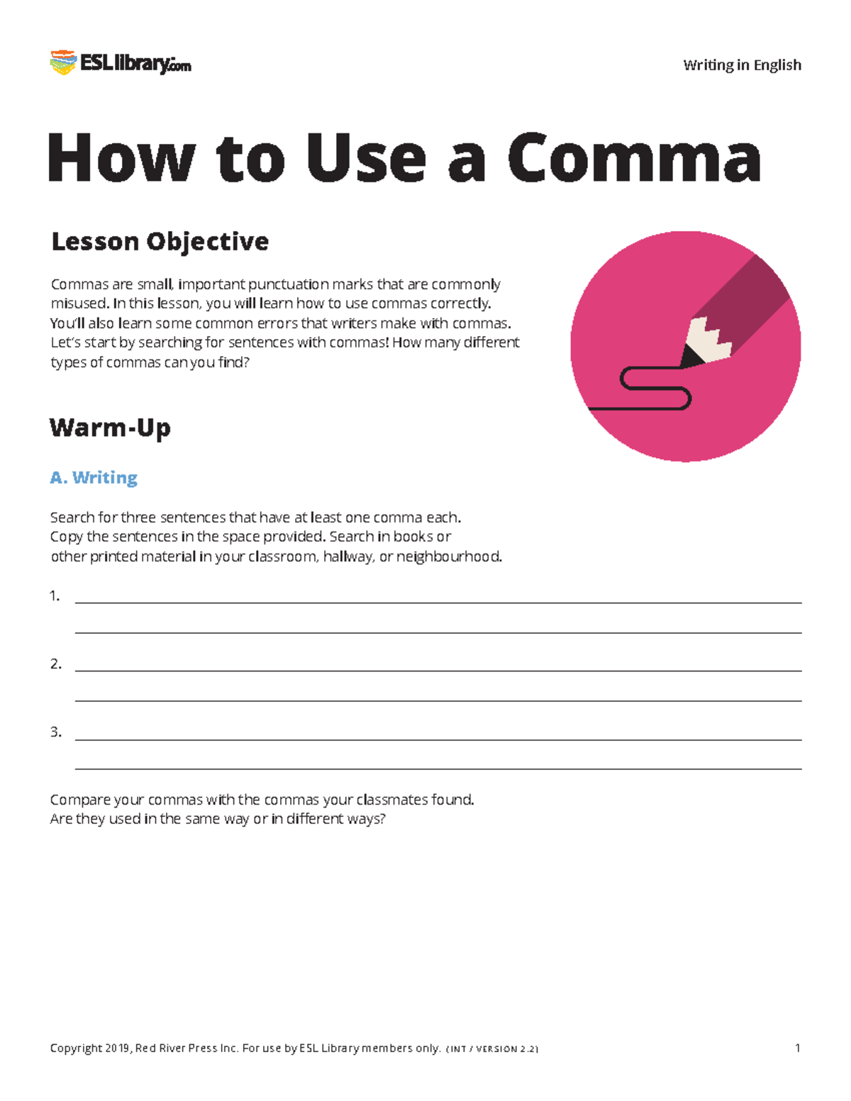 74 Comma Can - Writing in English Lesson Objective Commas are small ...