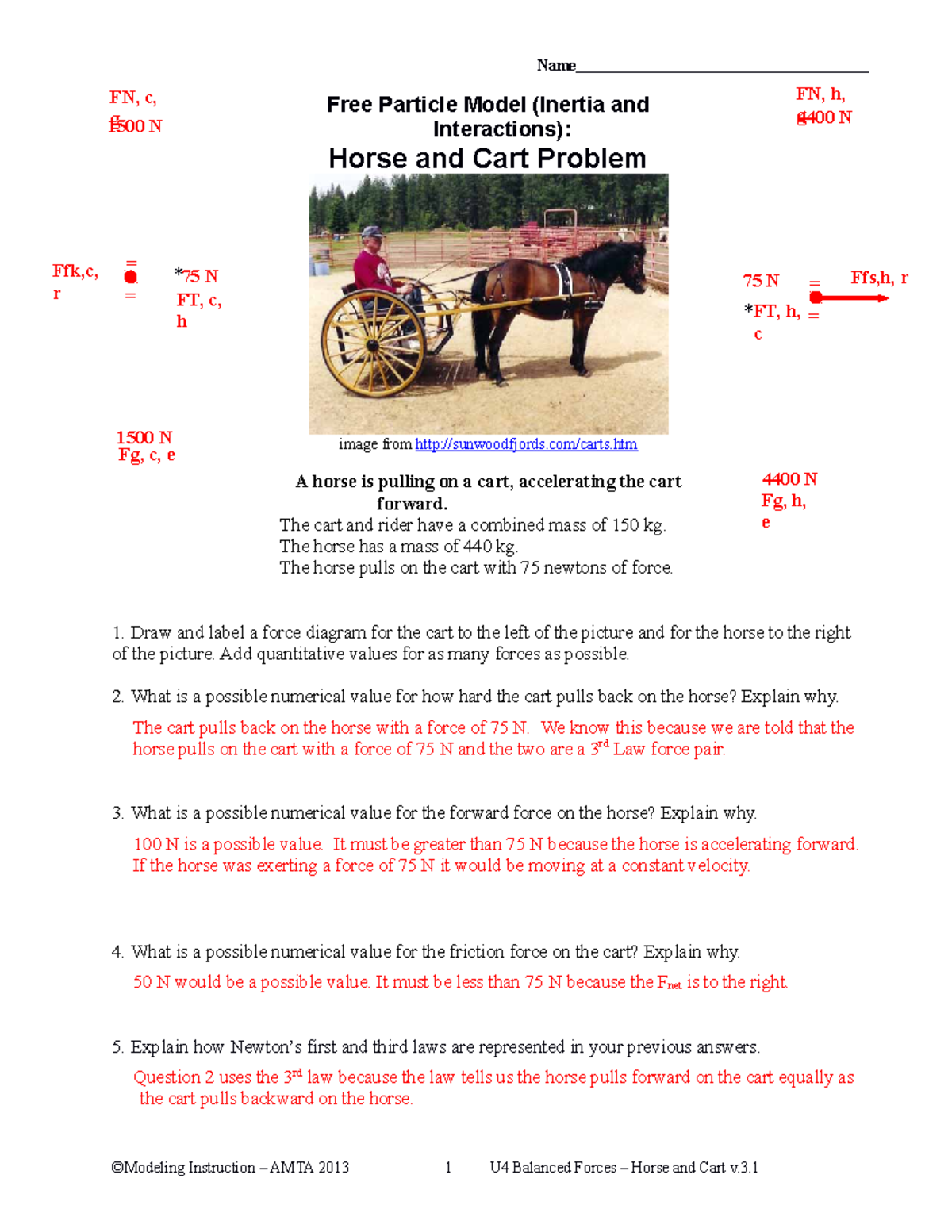 09 u4 horse and cart key - Assignments - Name Free Particle Model ...