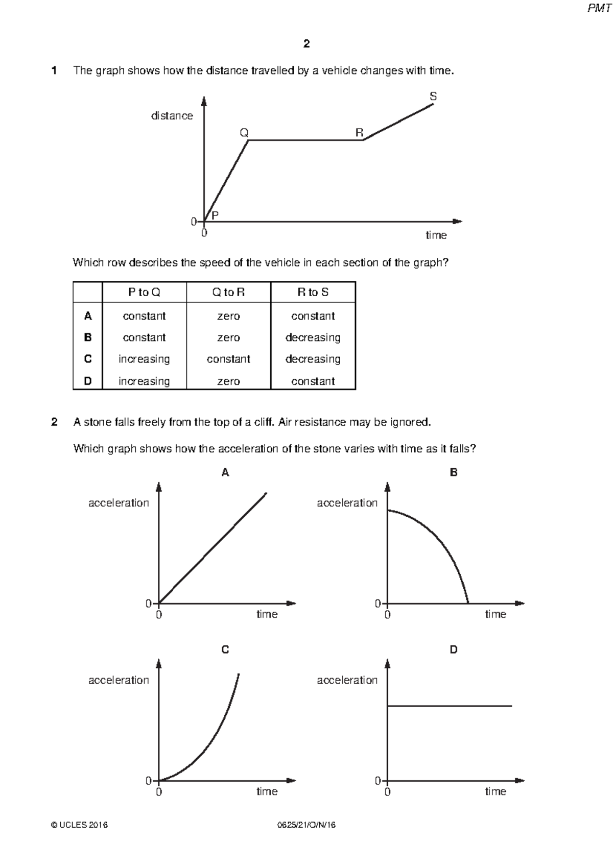PHYS 1 Exercise 10 - 2 © UCLES 2016 0625/21/O/N/ 1 The graph shows how ...