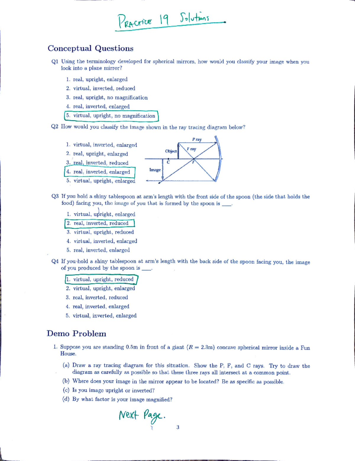 Solutions Practice 19 Spherical Mirrors - PHY 112 - Studocu