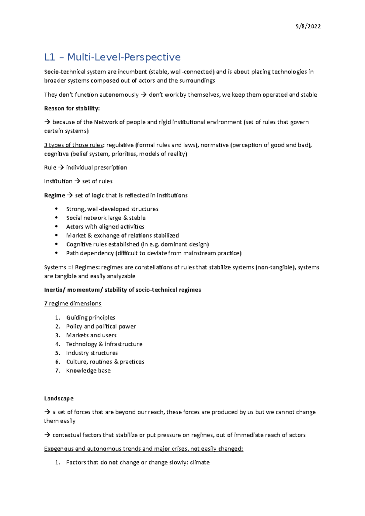L1 MLP Summary - 9/8/ L1 – Multi-Level-Perspective Socio-technical ...