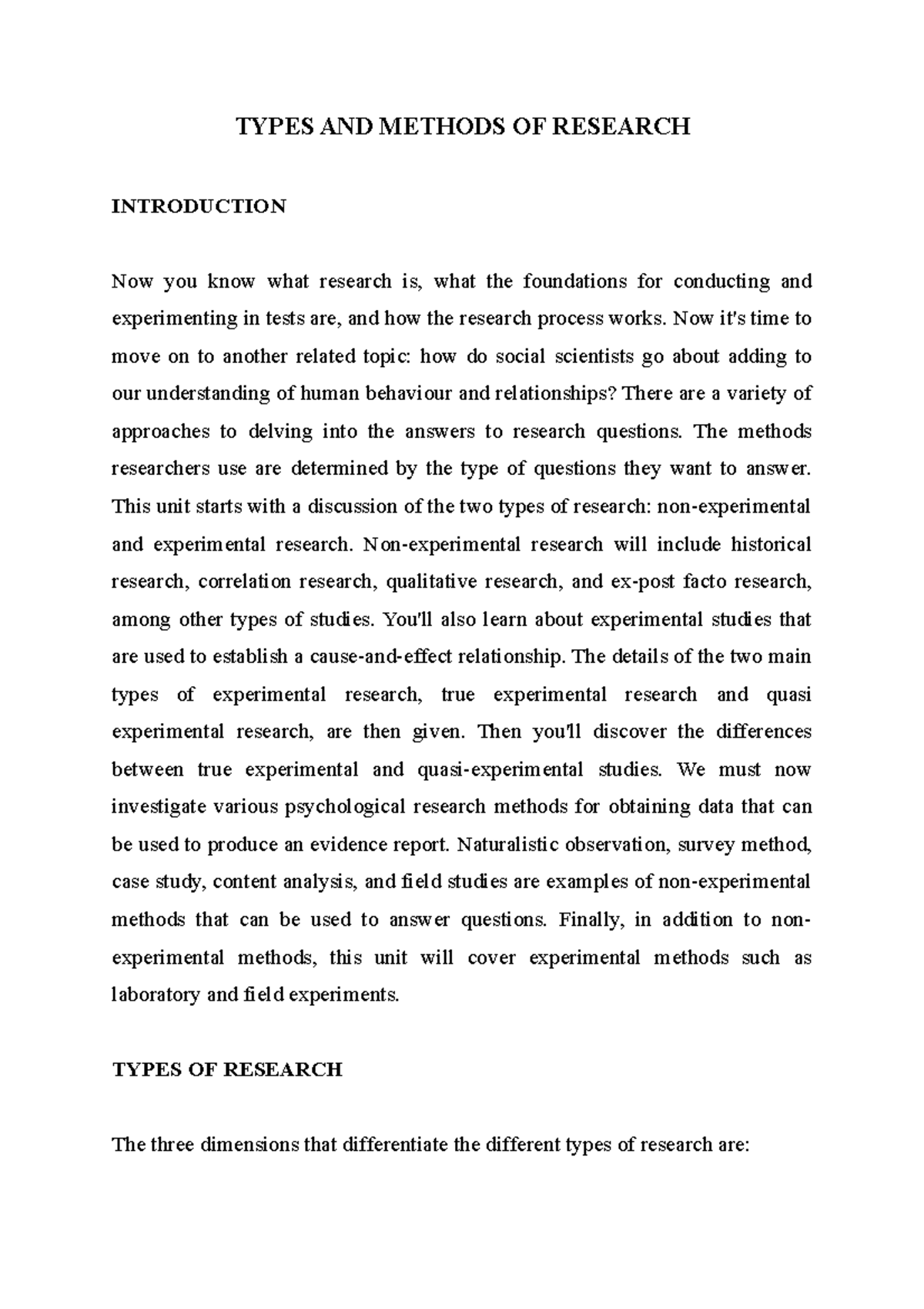 Types AND Methods OF Research - TYPES AND METHODS OF RESEARCH ...