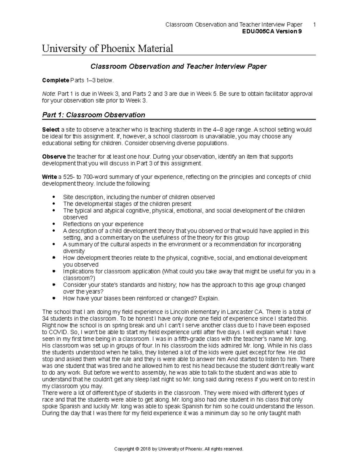 Edu305ca r9 classroom observation and teacher interview paper ...