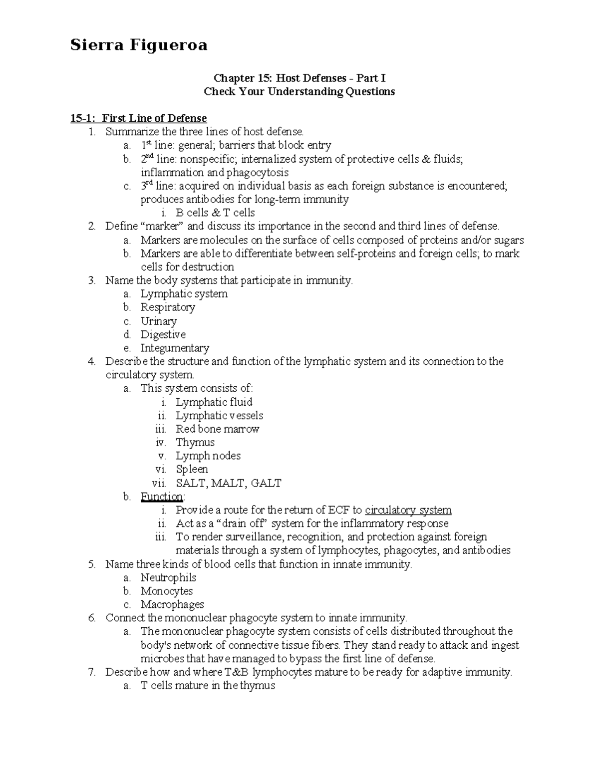 Chapter 15 CYU notes - Chapter 15: Host Defenses - Part I Check Your ...