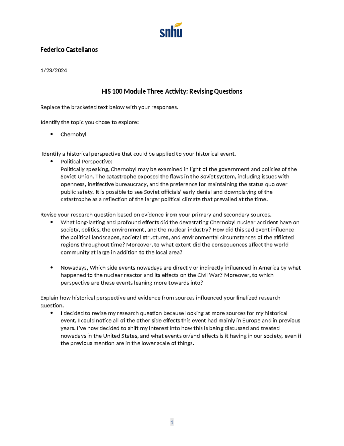 HIS 100 Module Three Activity Revising Questions - Federico Castellanos ...