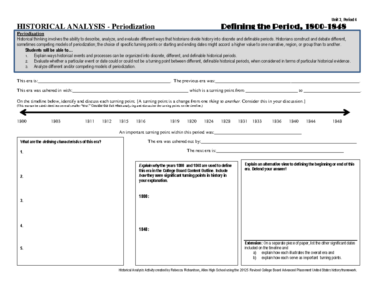 Periodization - 1800-1848 - Unit 3, Period 4 Historical Analysis ...