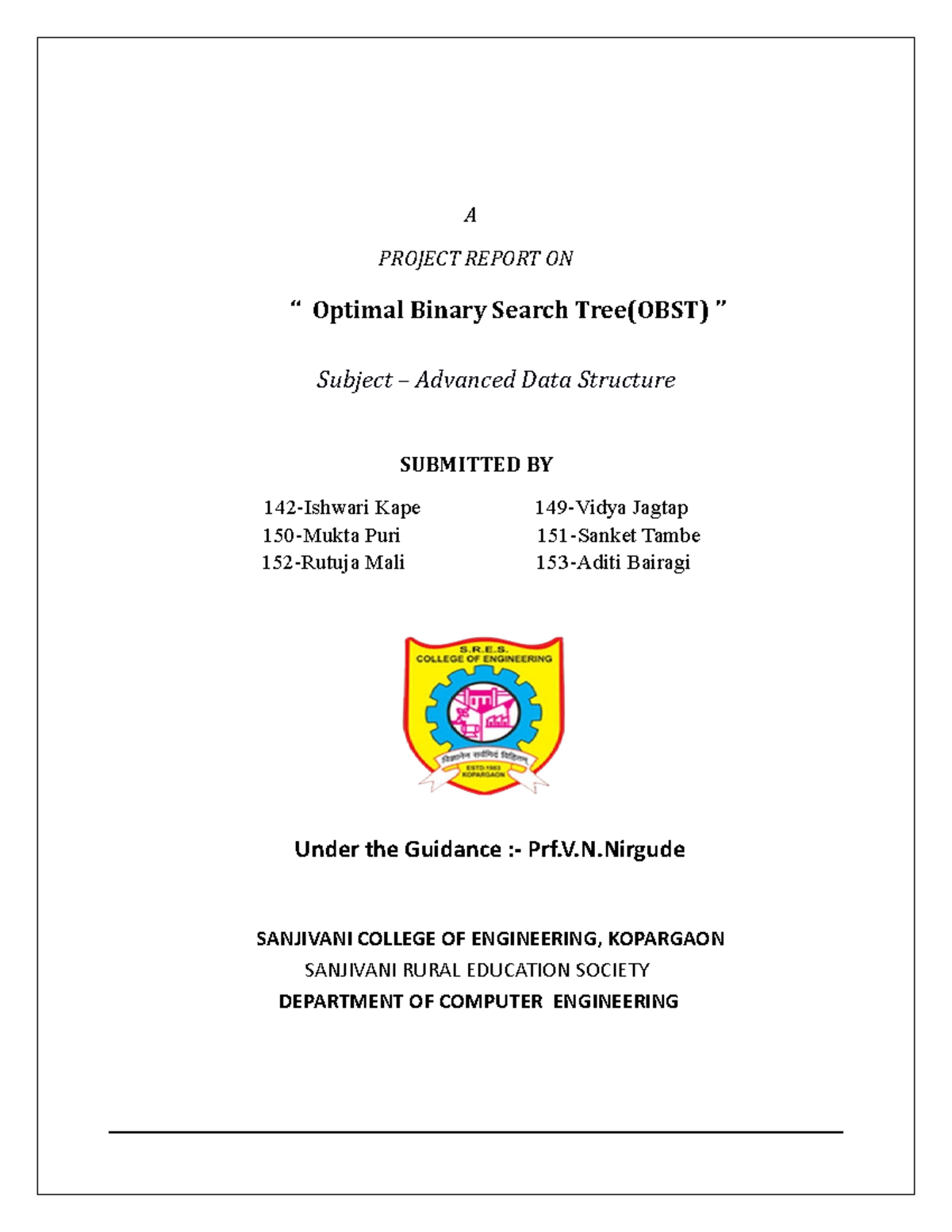 ADS report - A PROJECT REPORT ON “ Optimal Binary Search Tree(OBST ...