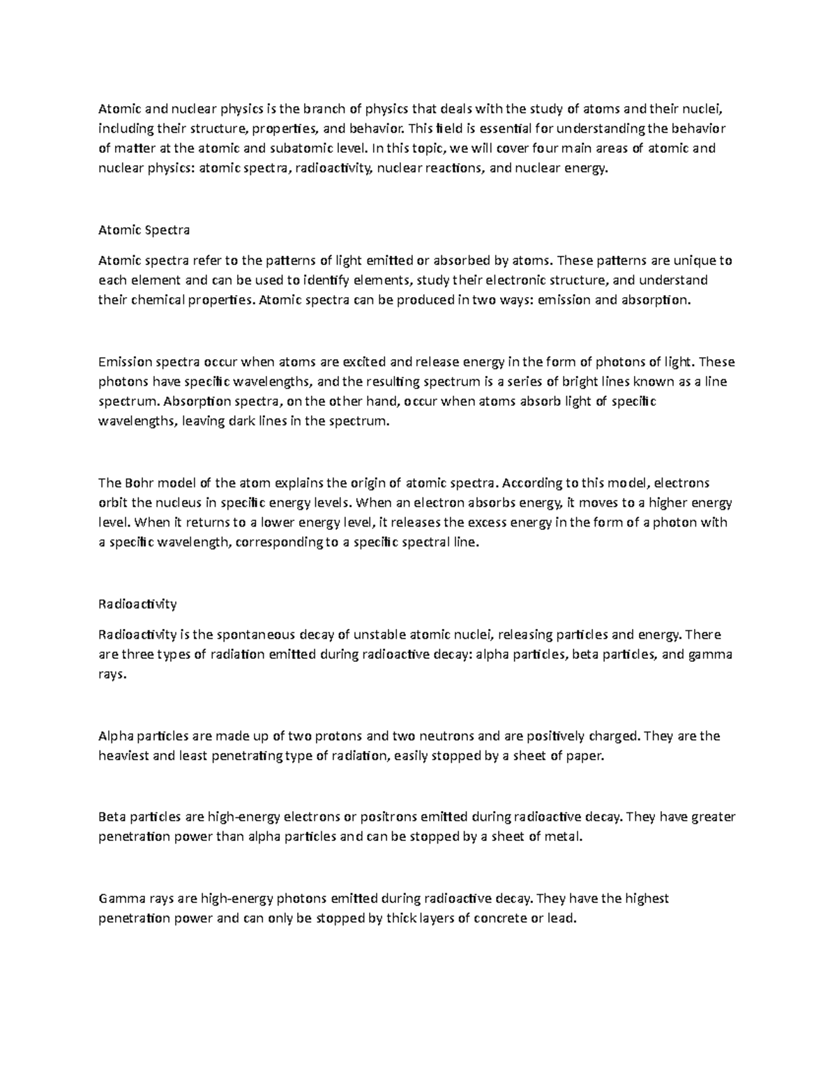 Atomic and nuclear physics is the branch of physics that deals with the ...