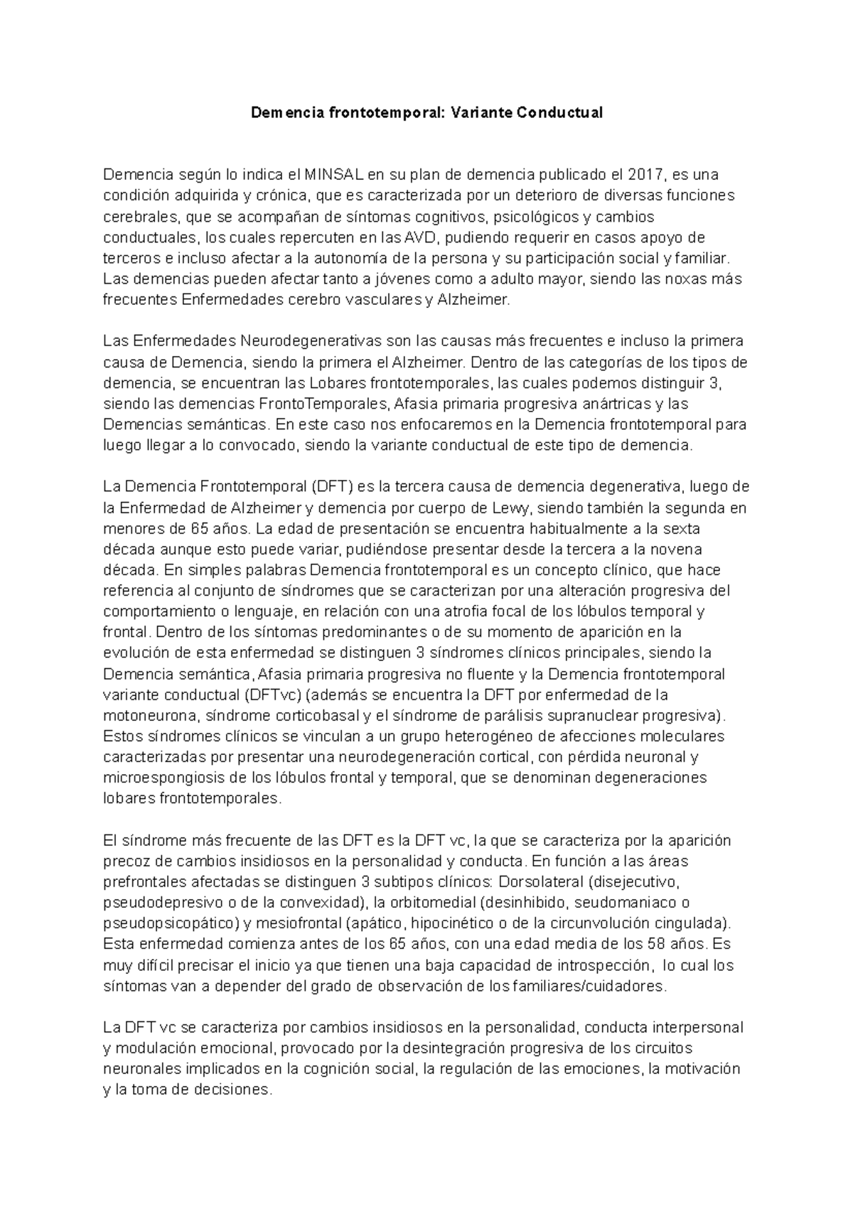 Demencia frontotemporal Variante Conductual - Demencia frontotemporal ...