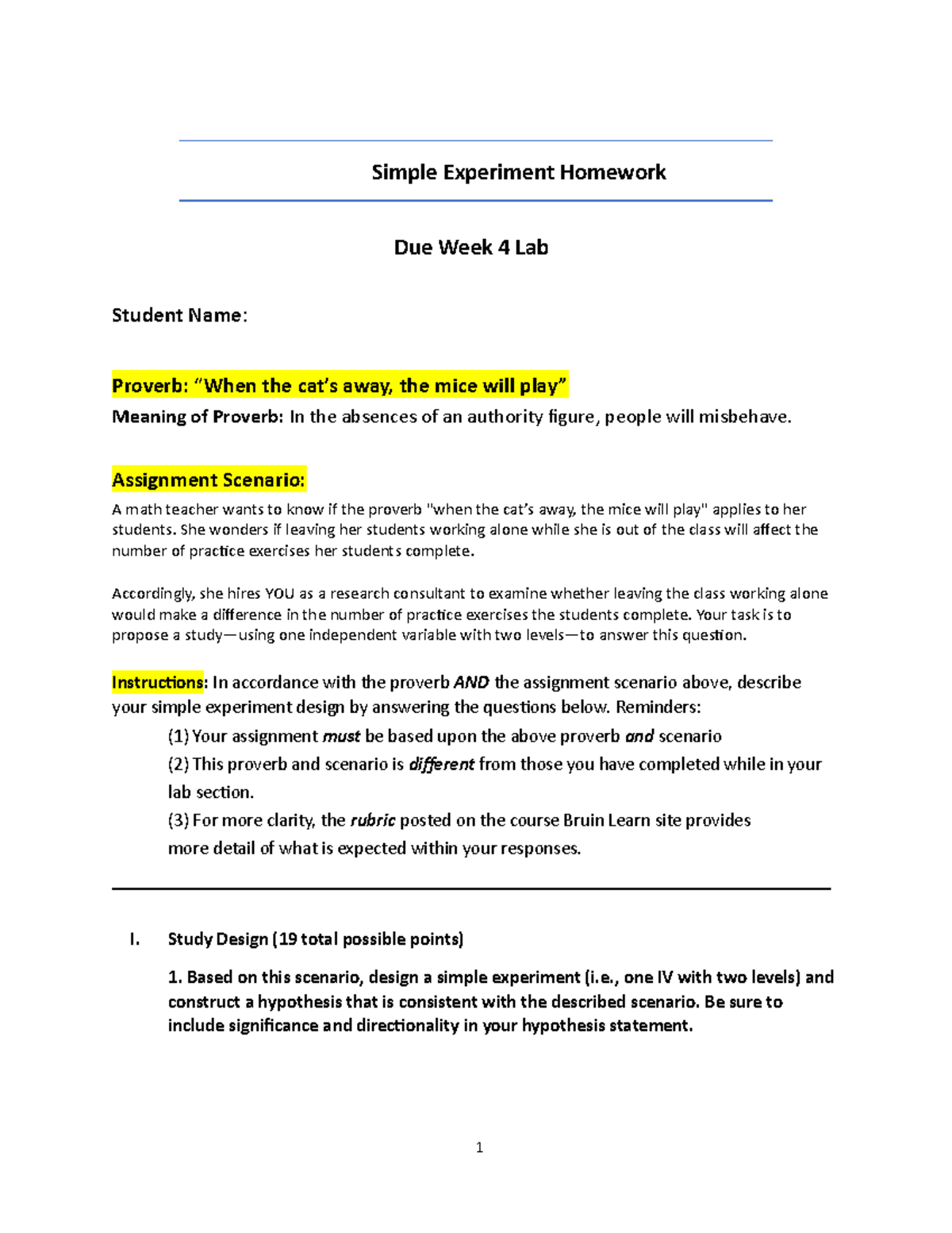 Action ITEM - 1. Simple Experiment Homework - S23 - Simple Experiment Homework Due Week 4 Lab ...