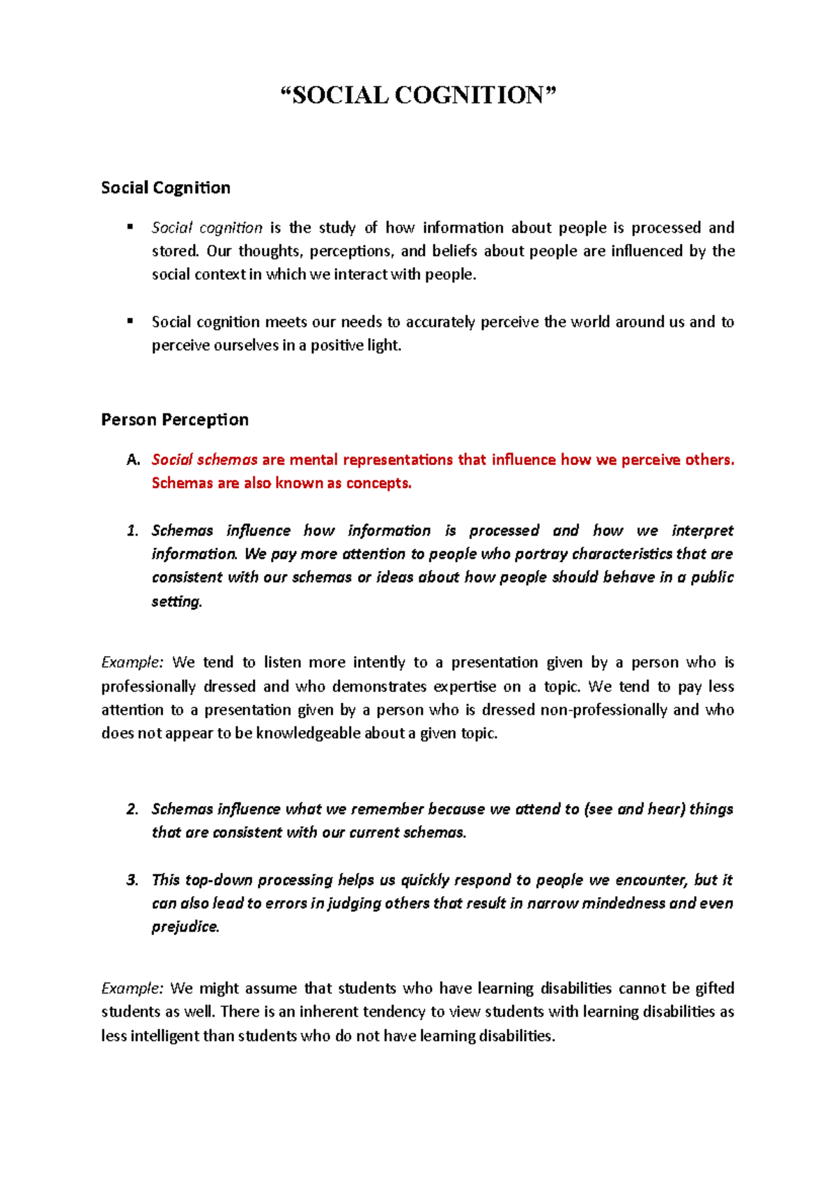 Social Cognition - Our thoughts, perceptions, and beliefs about people ...