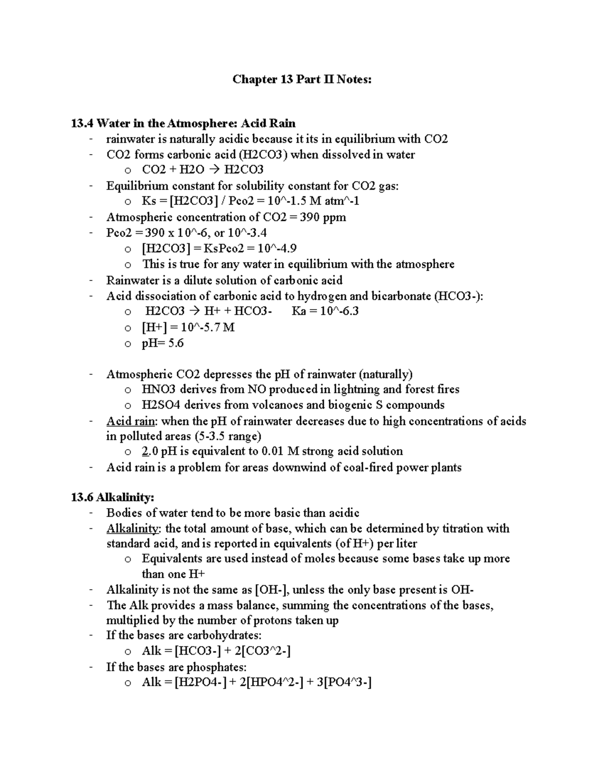 ENVS 274 Chapter 13.4 & 13.6 Notes - Chapter 13 Part II Notes: 13 Water ...