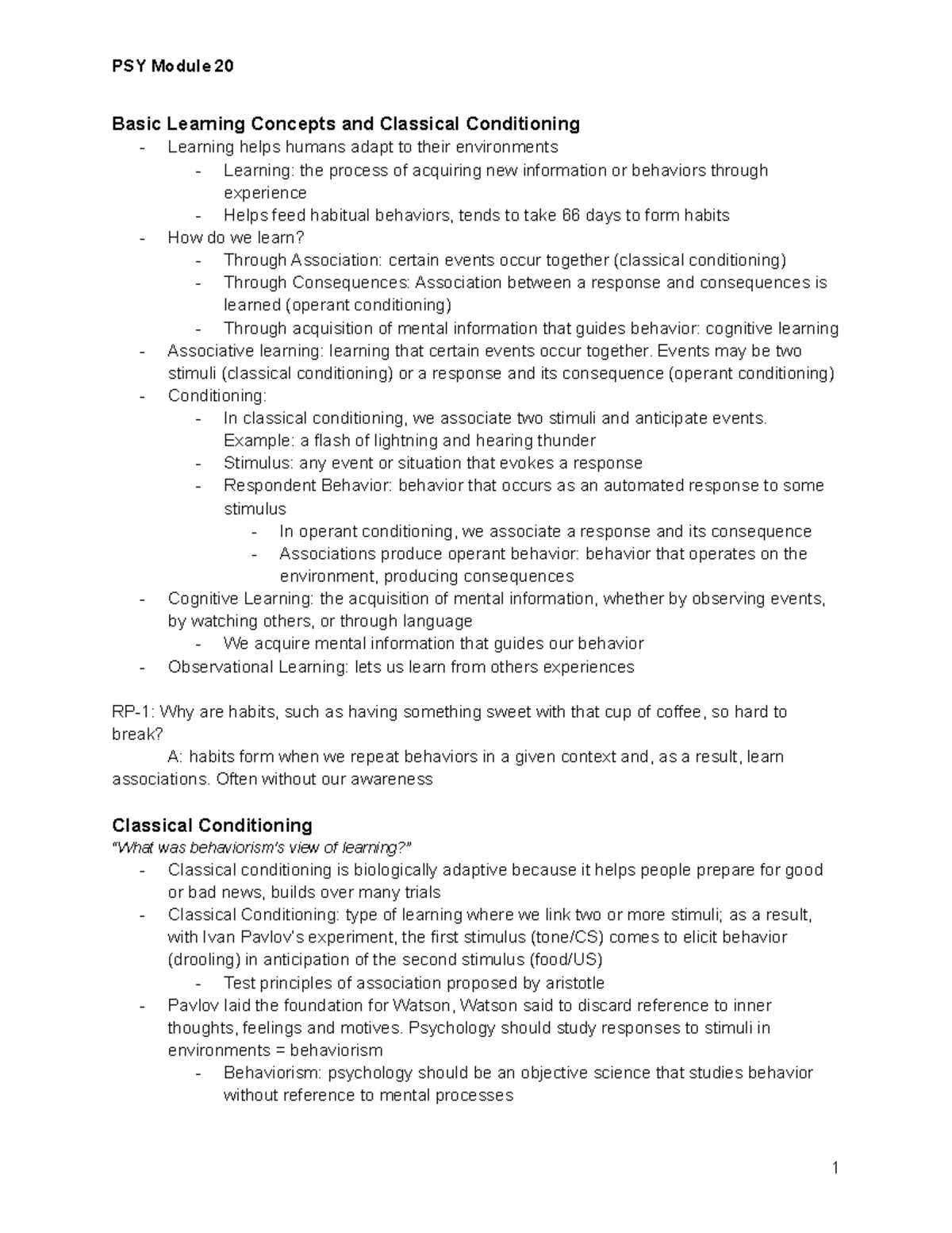 Psych Module 20 - PSY Module 20 Basic Learning Concepts and Classical Conditioning Learning ...