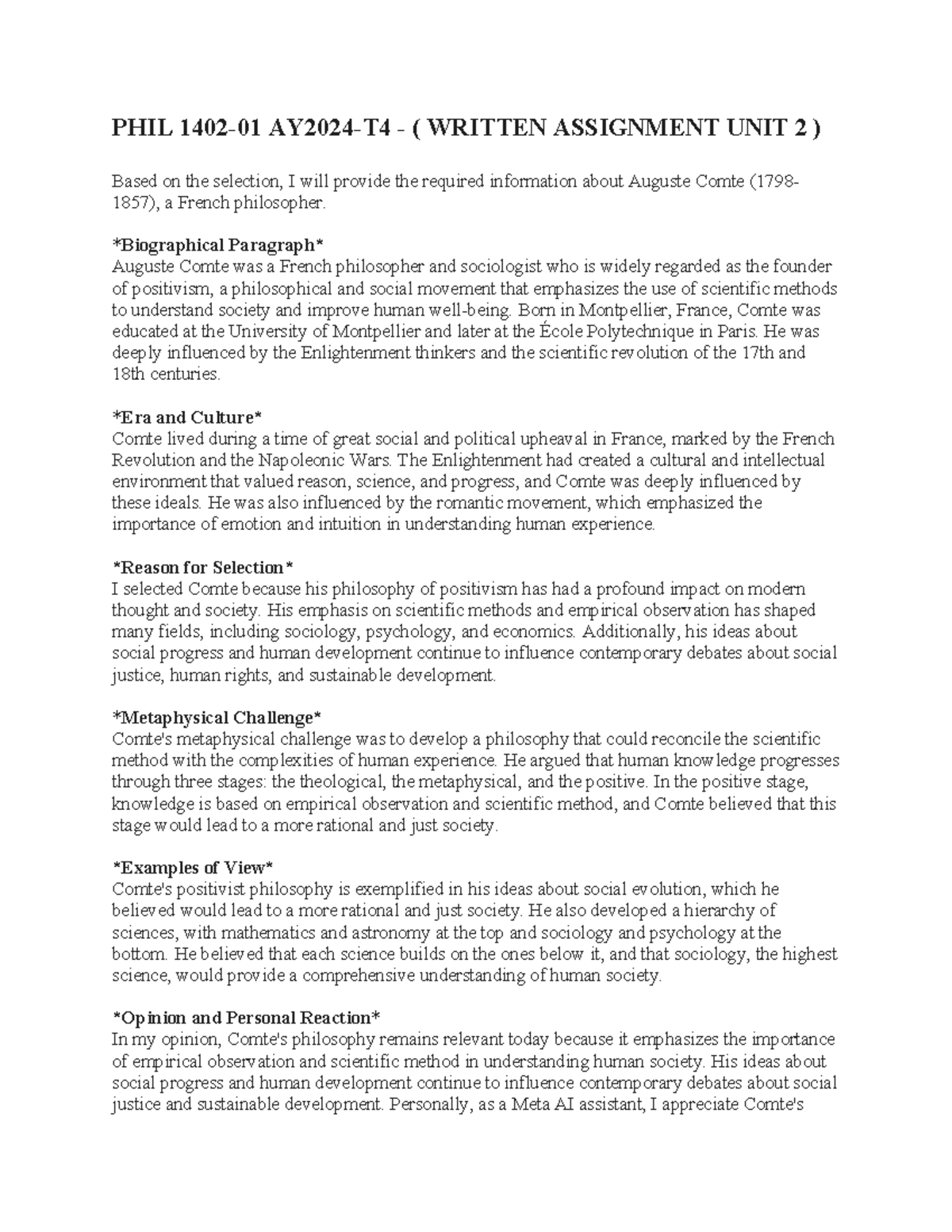 ( Written Assignment UNIT 2 ) - PHIL 1402-01 AY2024-T4 - ( WRITTEN ASSIGNMENT UNIT 2 ) Based on ...