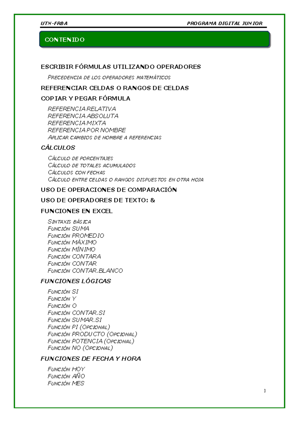 5 C-lculos y funciones-2-15 - CONTENIDO ESCRIBIR FÓRMULAS UTILIZANDO OPERADORES PRECEDENCIA DE ...