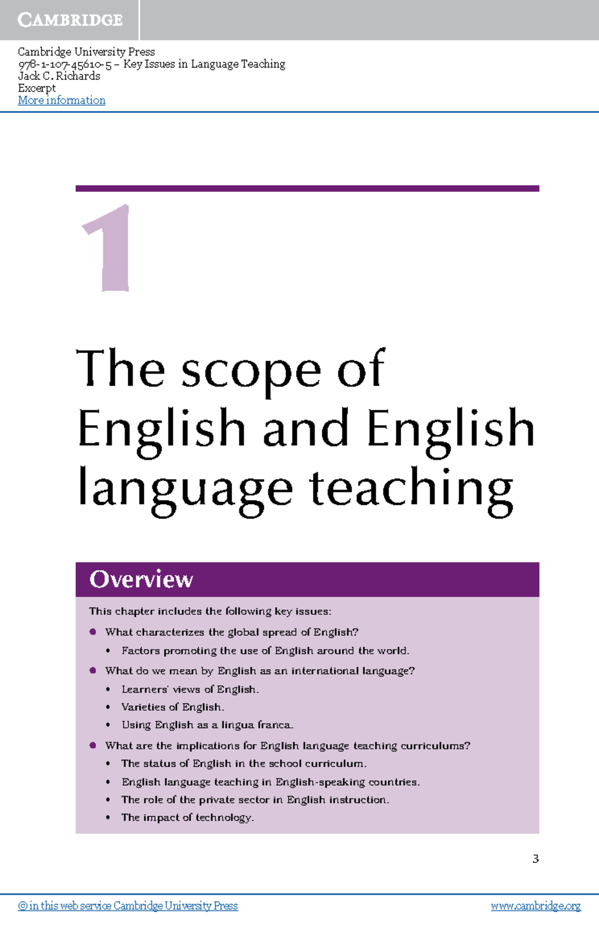 THE Scope OF English AND English Language Teaching - 978-1-107-45610-5 ...