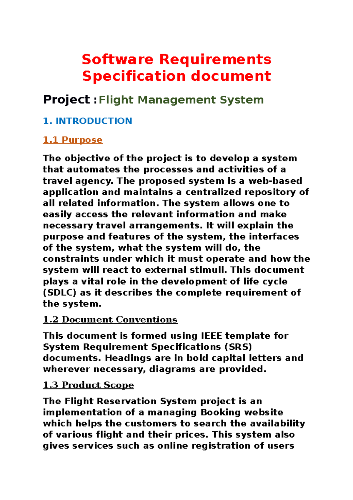Srsflightm 1 - Software Requirements Specification document Project ...