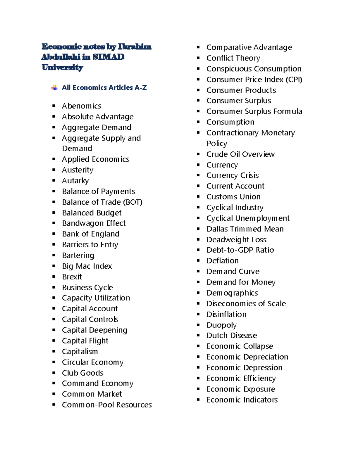 All Economics Articles or Terms and Abbreviation - Economic notes by ...