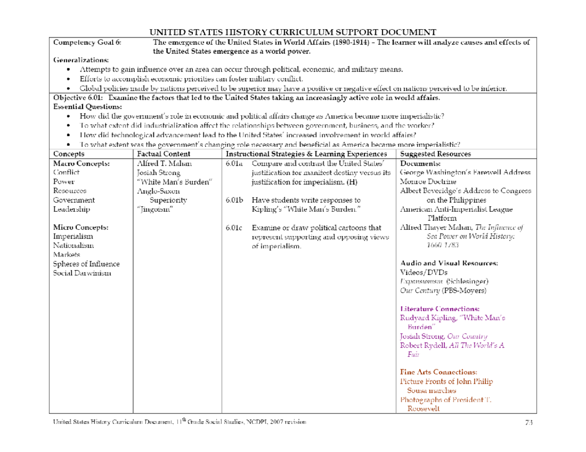 United States History Curriculum Document 8 - HIS 102 - Studocu
