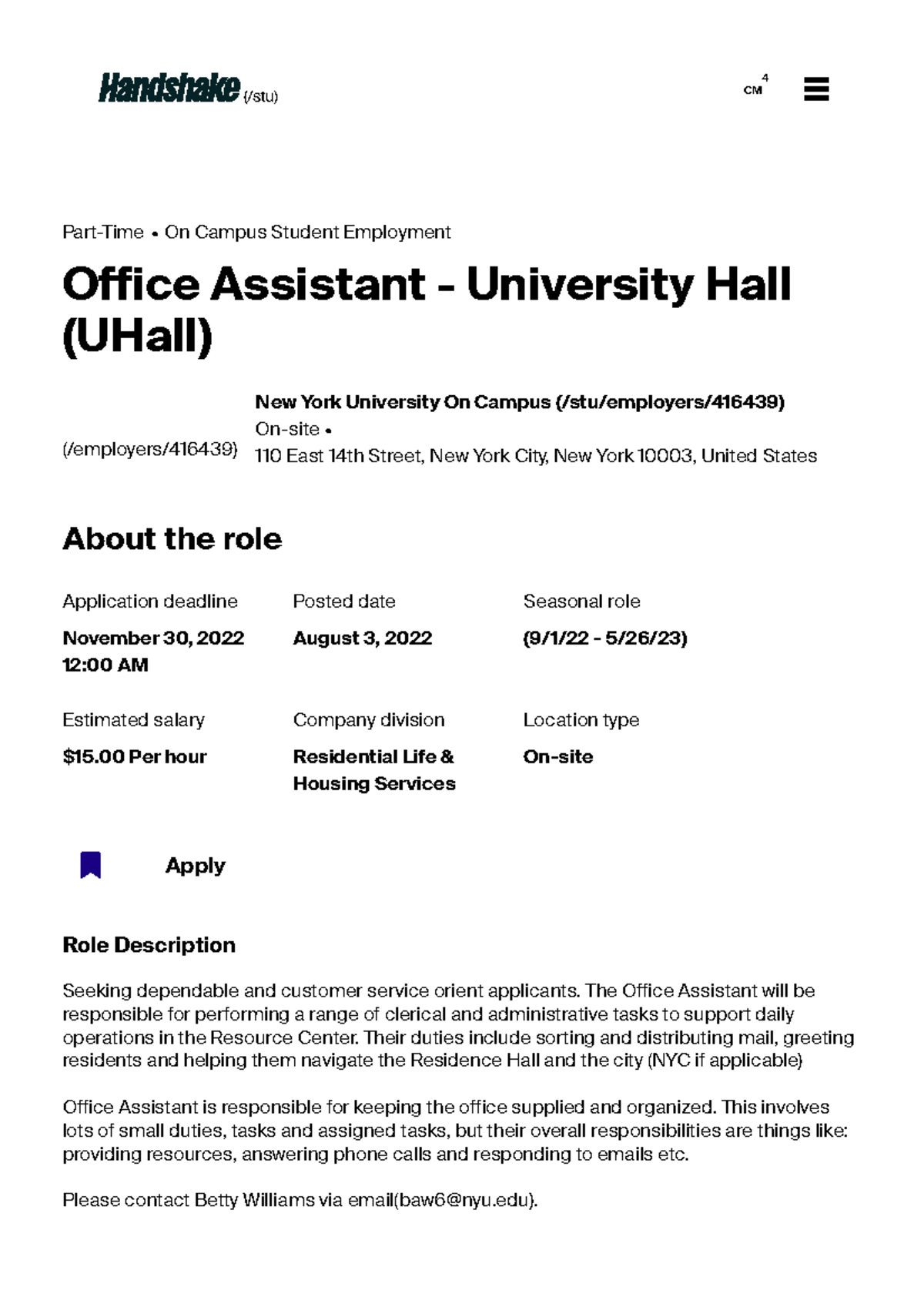 (5) Office Assistant - University Hall (UHall) New York University On ...
