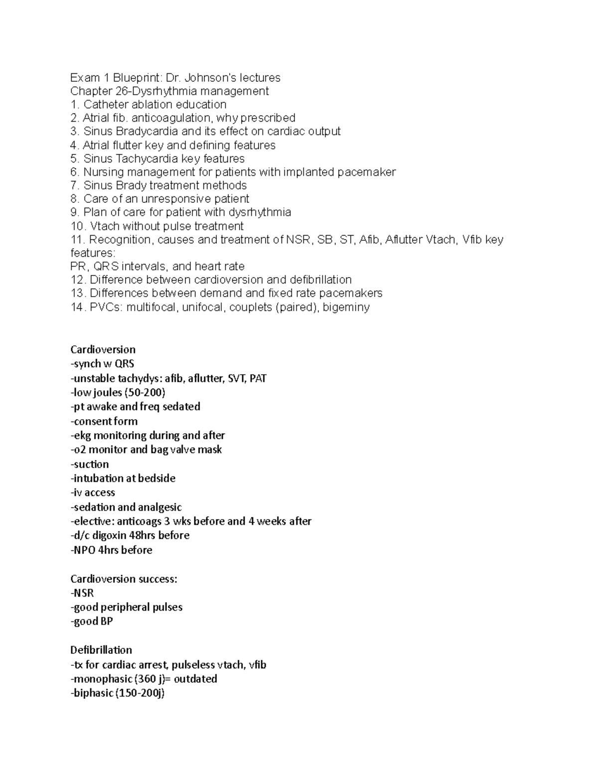 Ecg notes 2 - Exam 1 Blueprint: Dr. Johnson’s lectures Chapter 26 ...