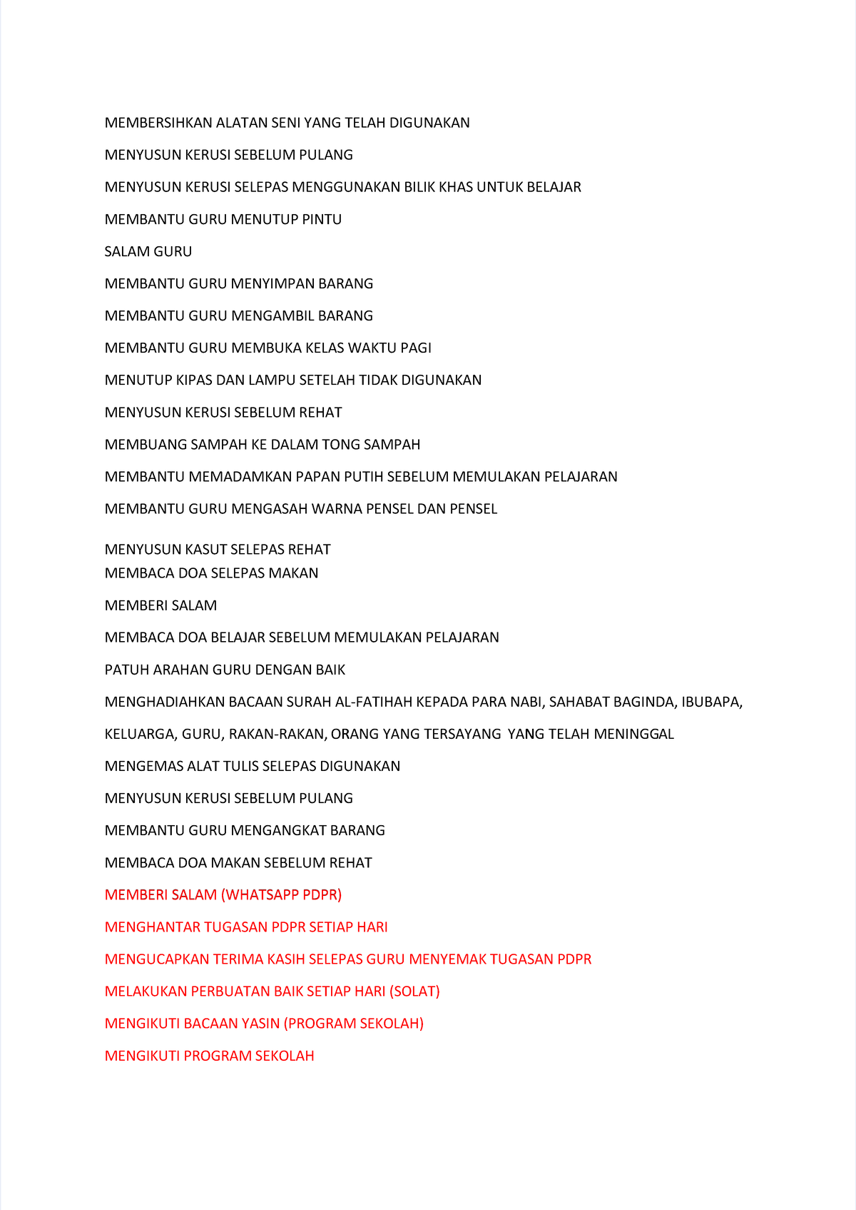 Contoh Ayat Amalan Baik SSDM - MEMBERSIHKAN ALATAN SENI YANG TELAH ...