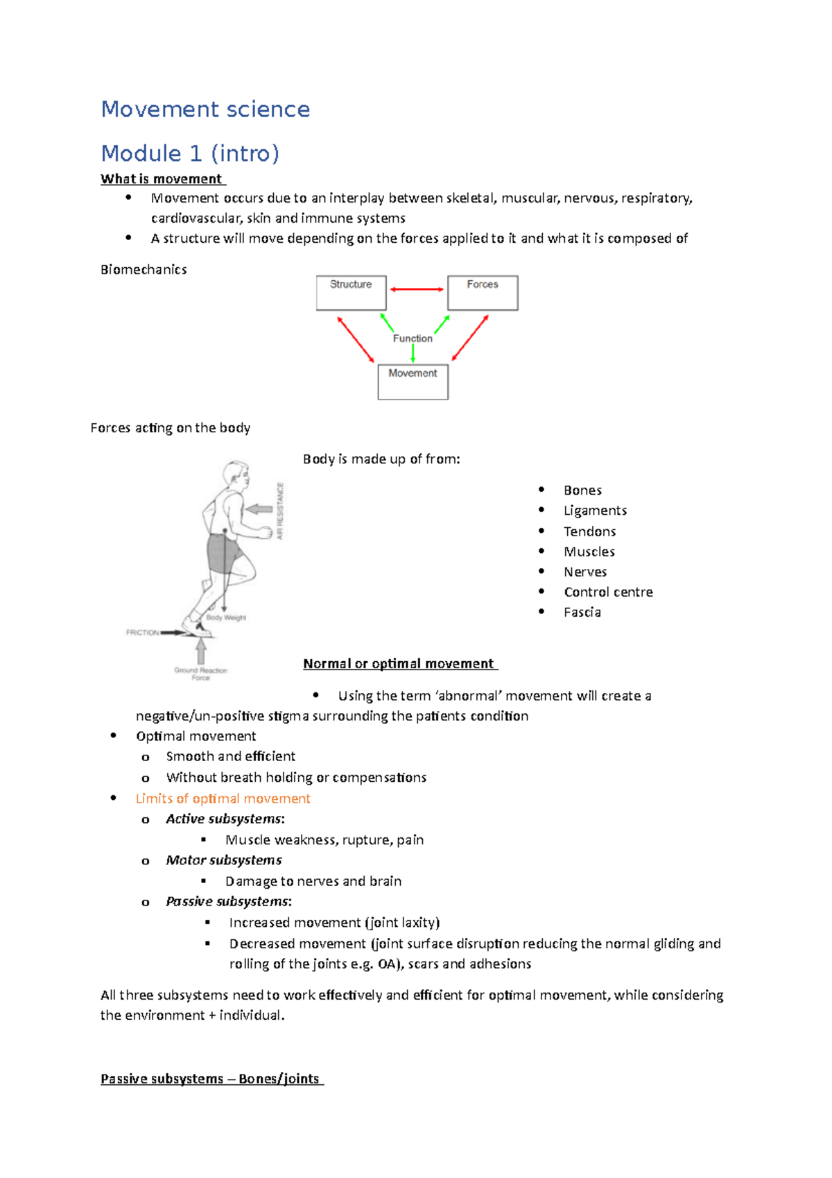 Movement science notes - Movement science Module 1 (intro) What is ...
