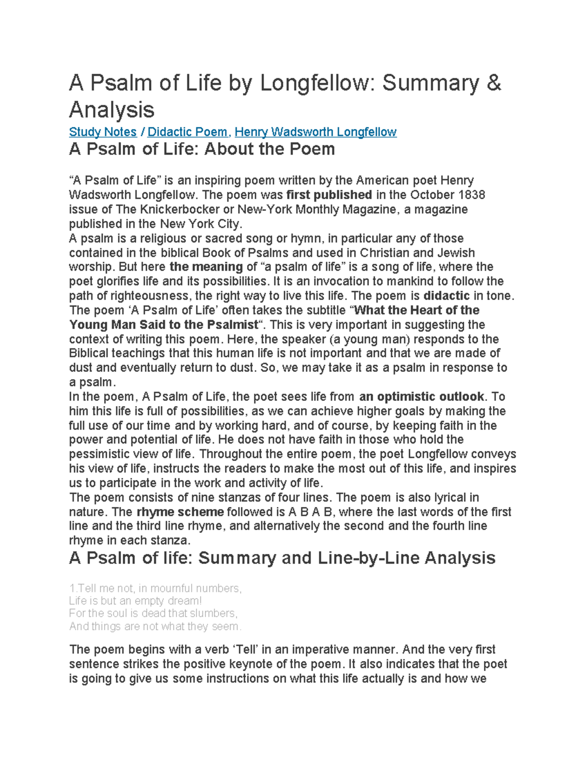 A Psalm of Life by Longfellow - The poem was first published in the ...