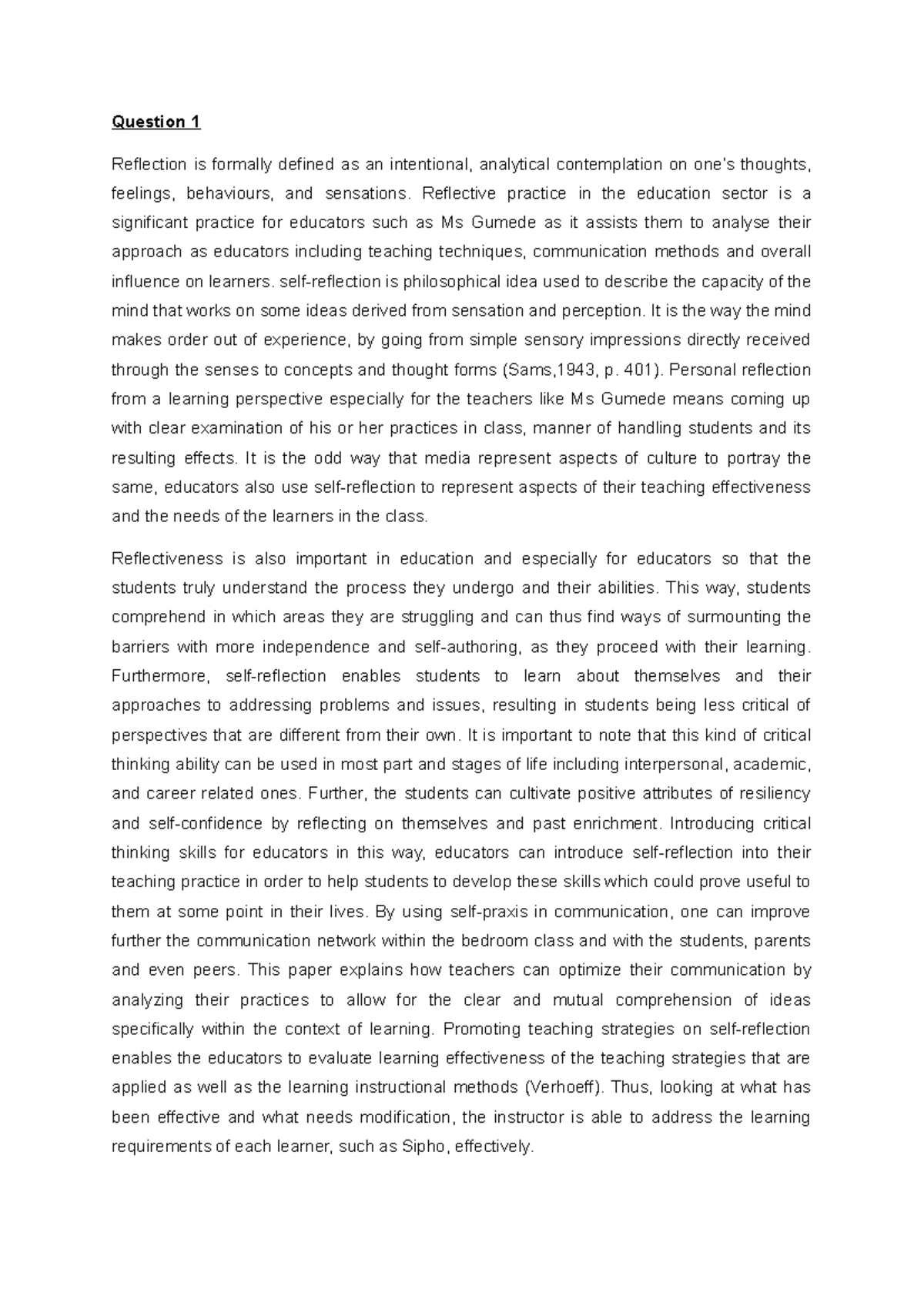 OPV 212 Case study 2 assigment - Question 1 Reflection is formally ...