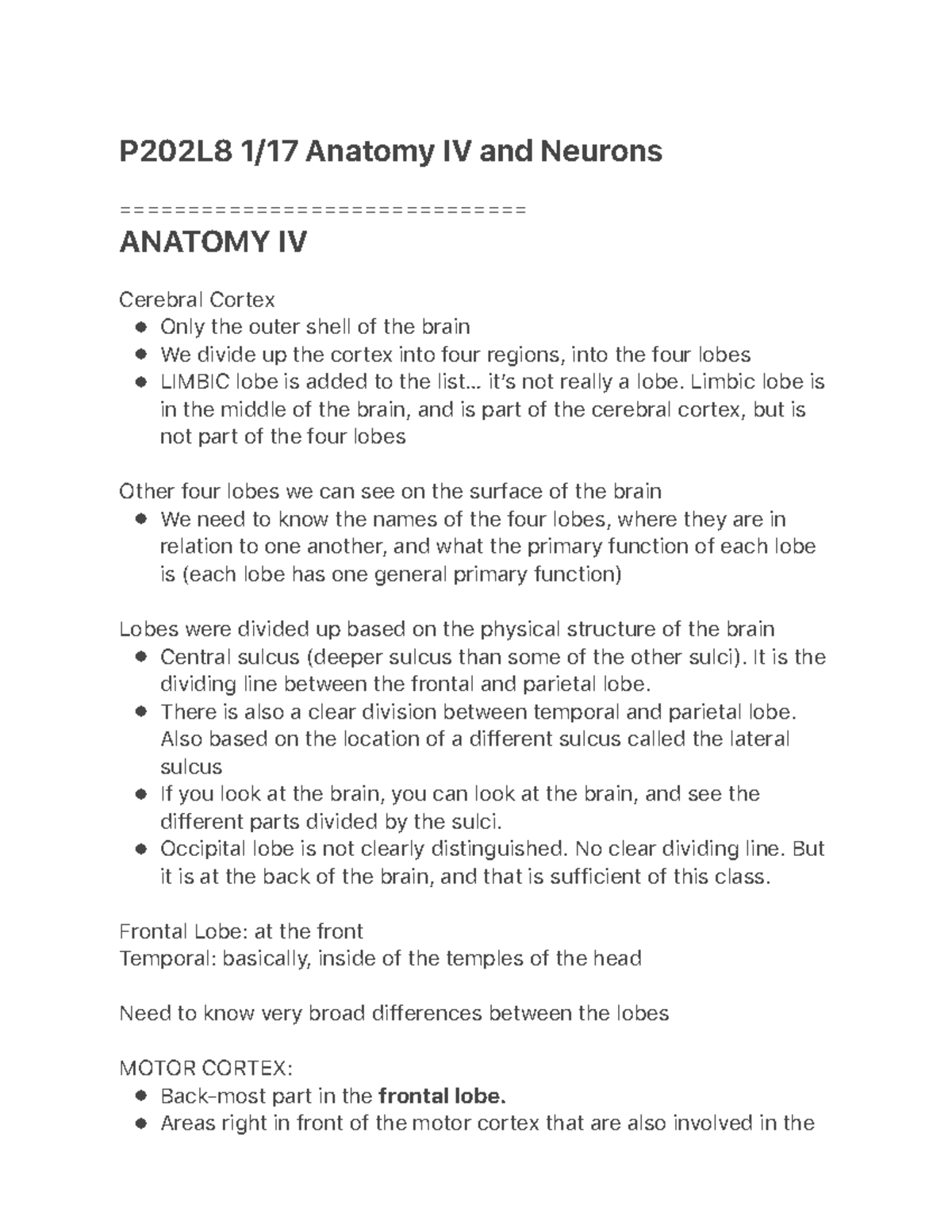 P202L8 1:17 Anatomy IV and Neurons - P202L8 1/17 Anatomy IV and Neurons ...