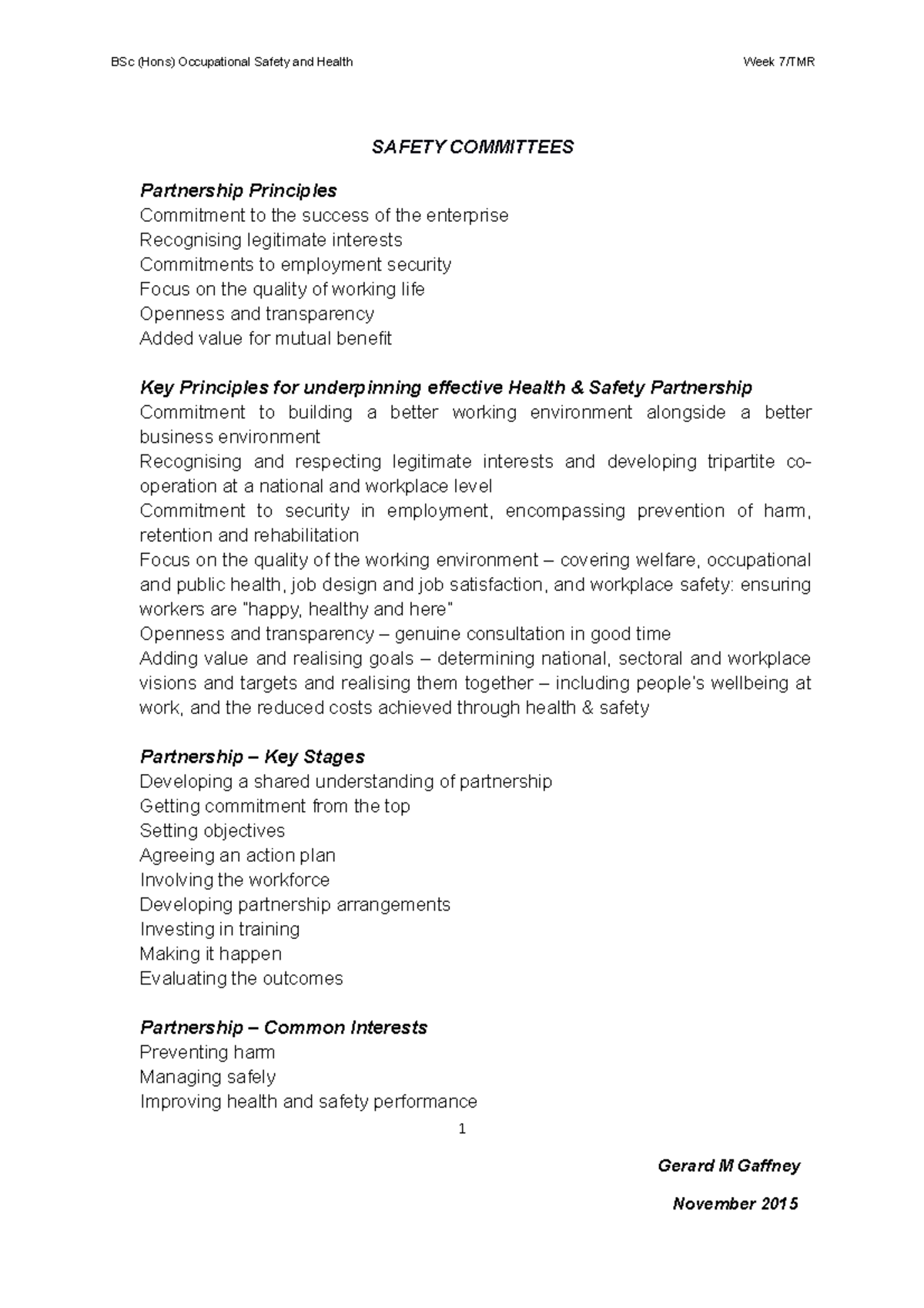 Week 7 Safety Committees - BSc (Hons) Occupational Safety and Health ...