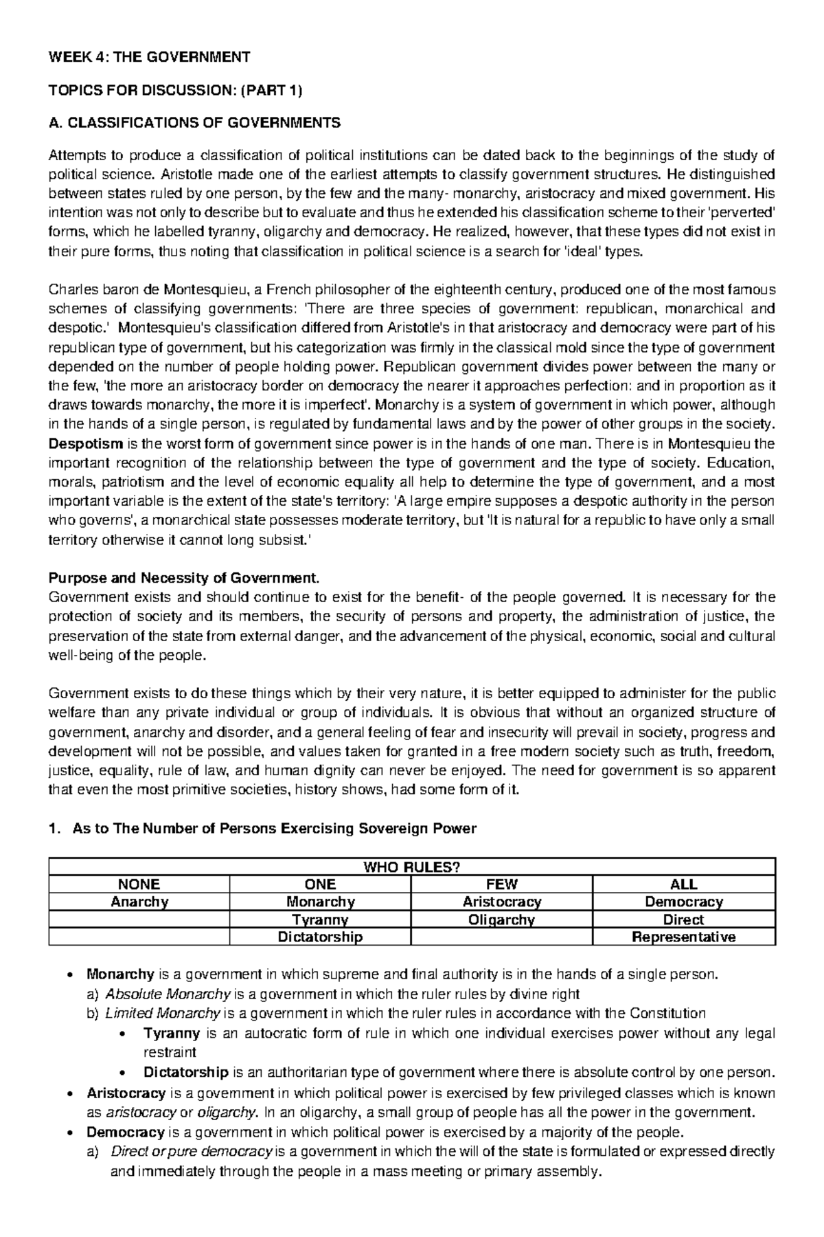 WEEK 4 THE Government - WEEK 3 Political Power - WEEK 4: THE GOVERNMENT ...