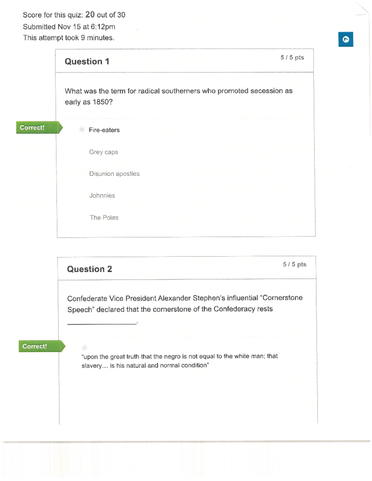 Chapter Quiz 4 (Civil War) - HIST 1301 - Studocu