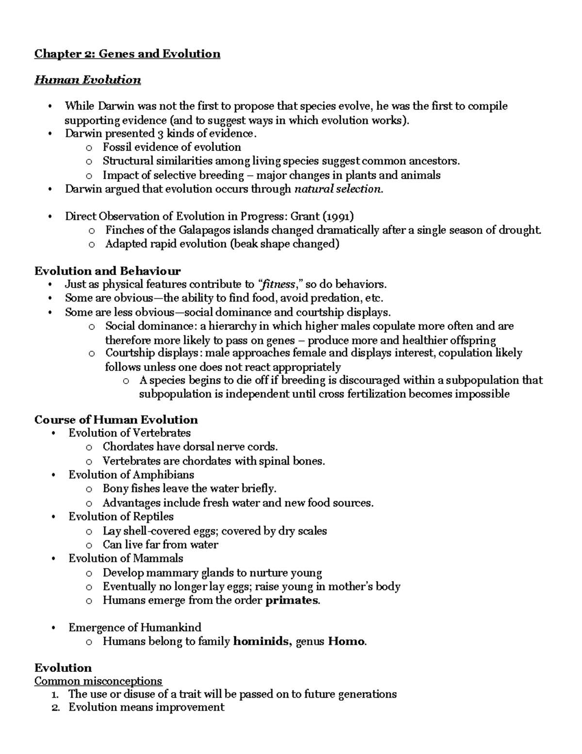 Chapter 2 - Genes and Evolution Notes - Chapter 2: Genes and Evolution ...