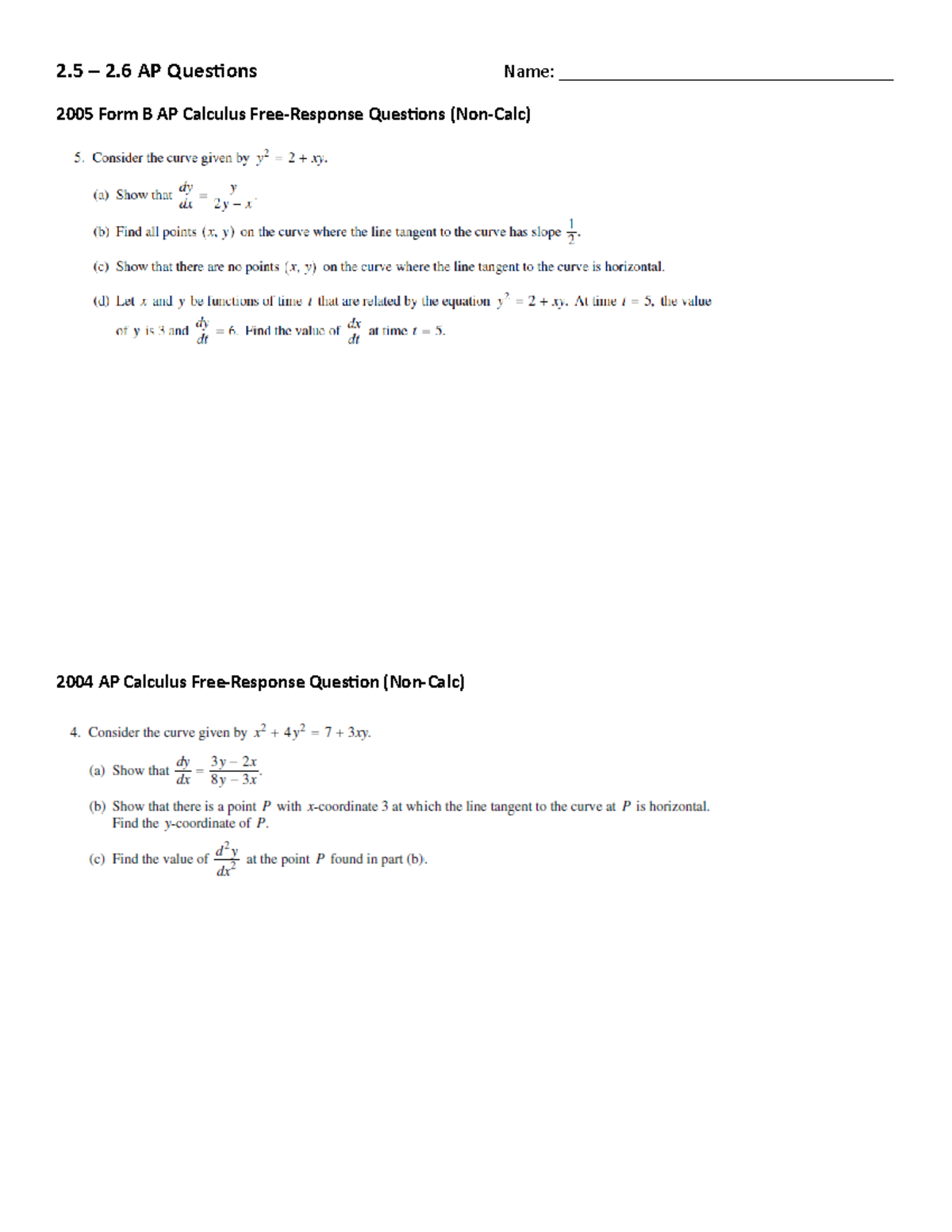 2 - Related Rates Day 2 - MAT 1351 - 2 – 2 AP Questions 2005 Form B AP ...