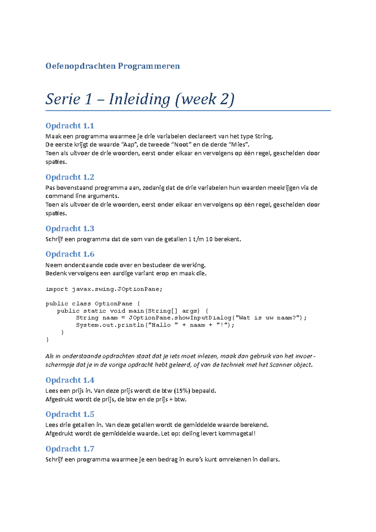 Verplichte opgaven Programmeren Oefenopdrachten serie 1 tm 4 ...