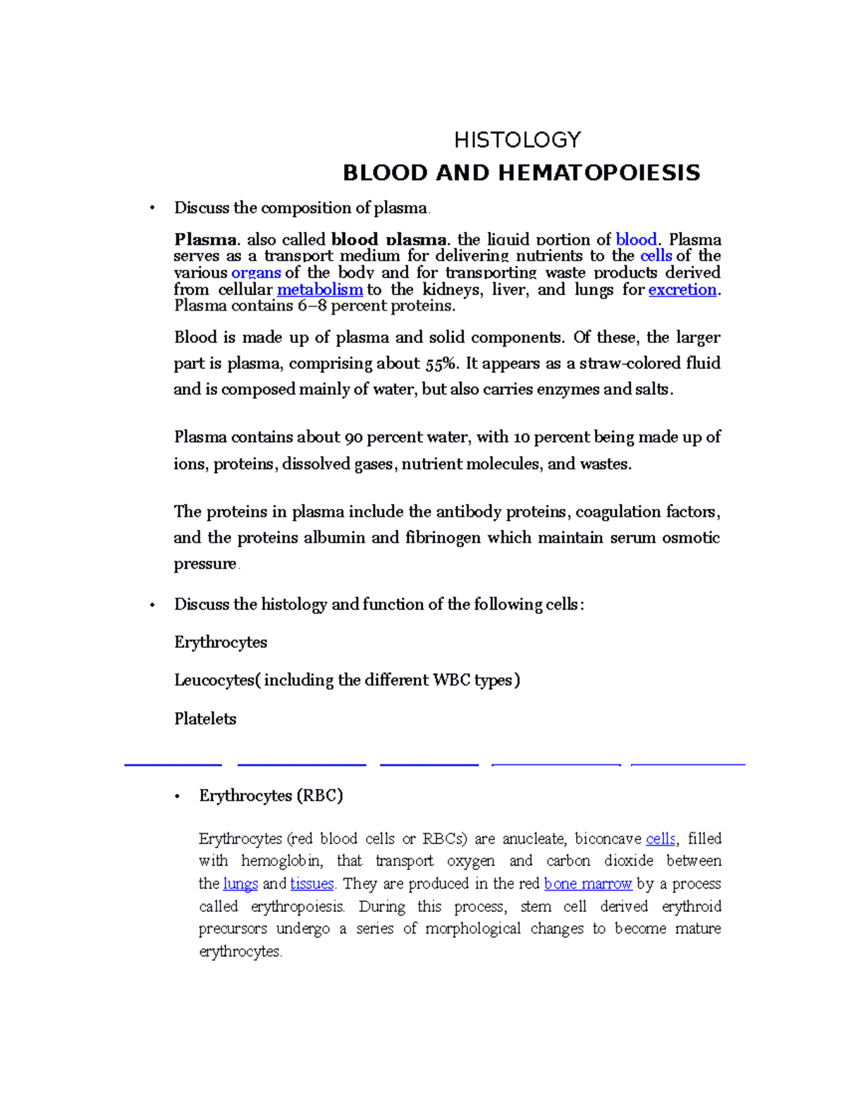 Histology Assignment Blood AND Hematopoiesis Amakumar - HISTOLOGY BLOOD ...