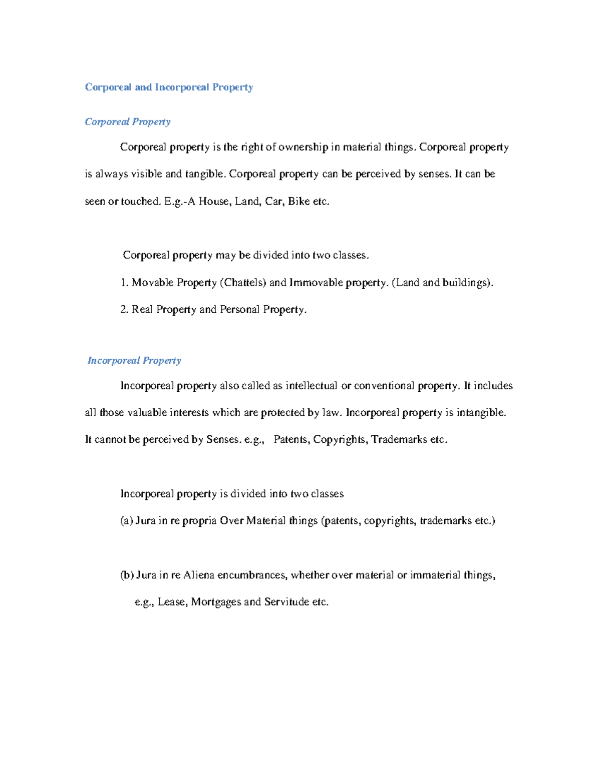 Corporeal and Incorporeal Property - Corporeal and Incorporeal Property ...