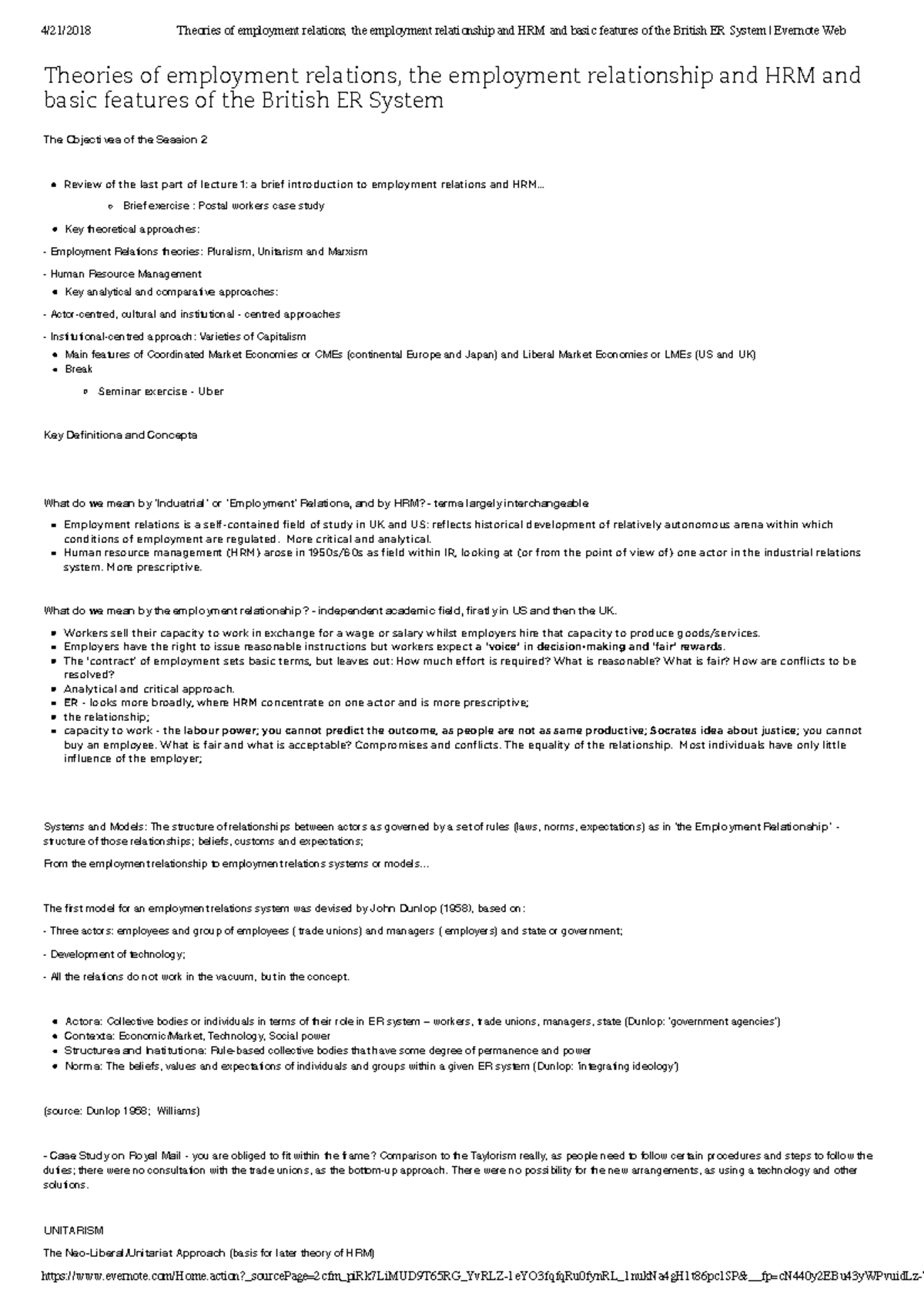 Theories of employment relations, the employment relationship and HRM ...