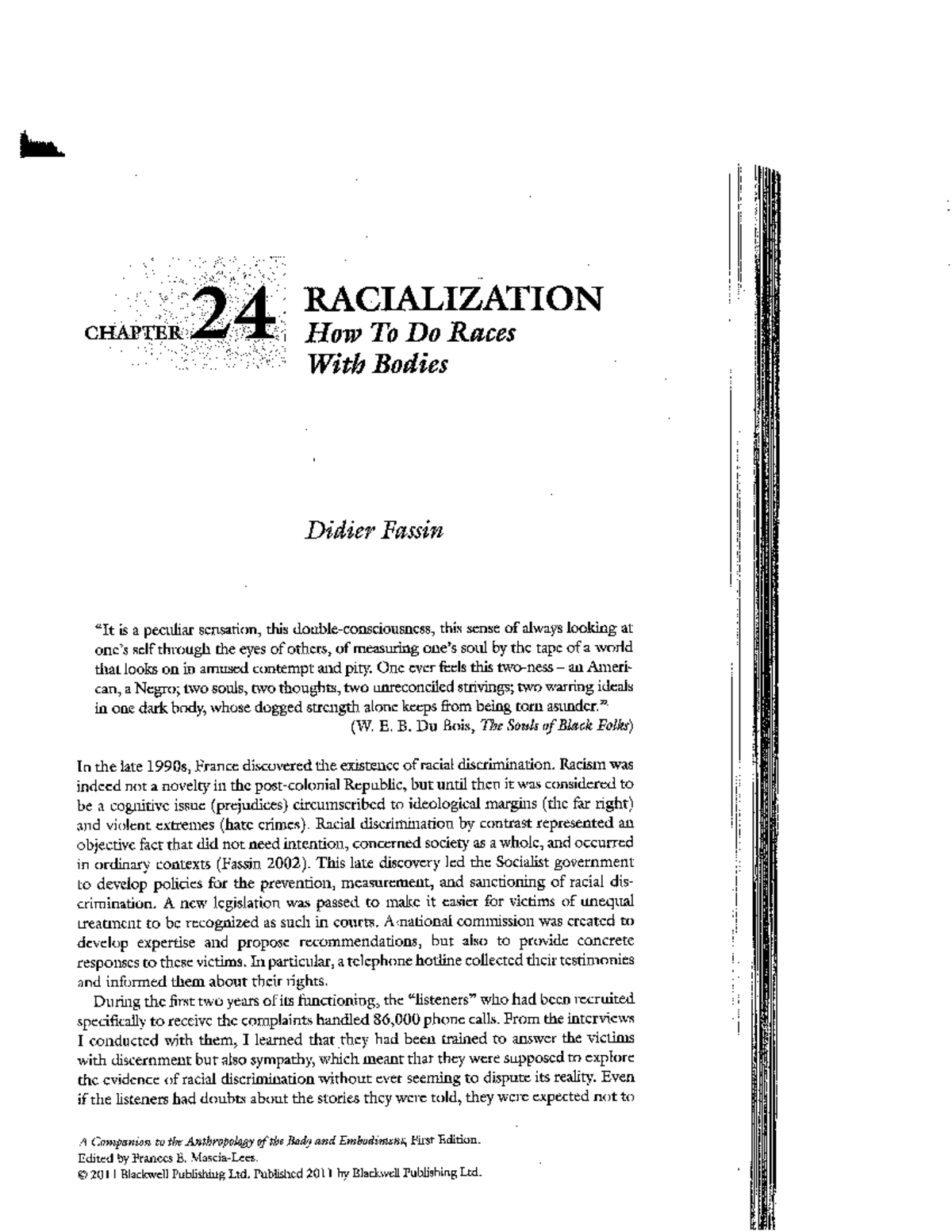 Fassin 2011 [Racialization - How to do races with bodies] - AN456 - Studocu